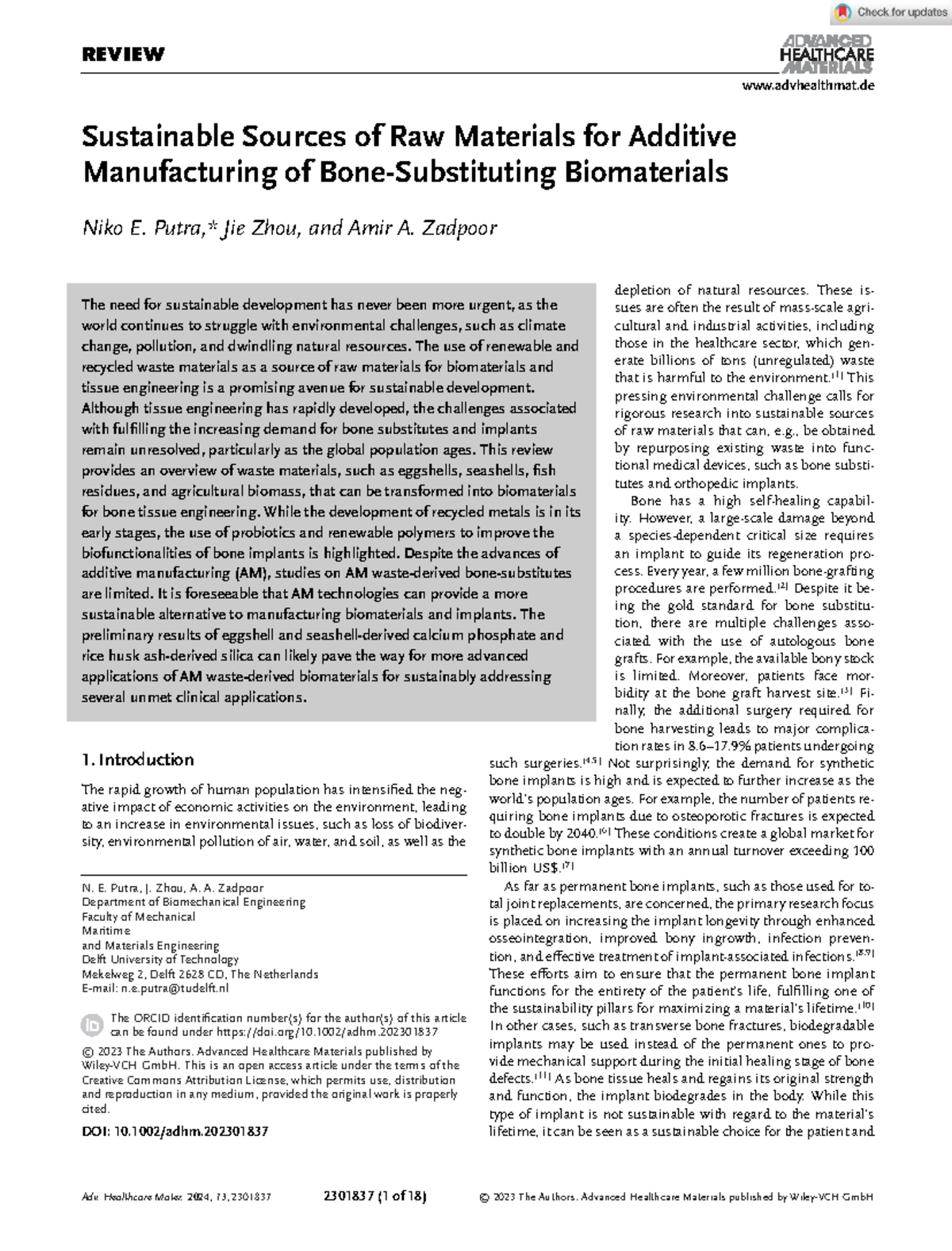 Sustainable Raw Materials for Additive Manufacturing in Biomaterials ...