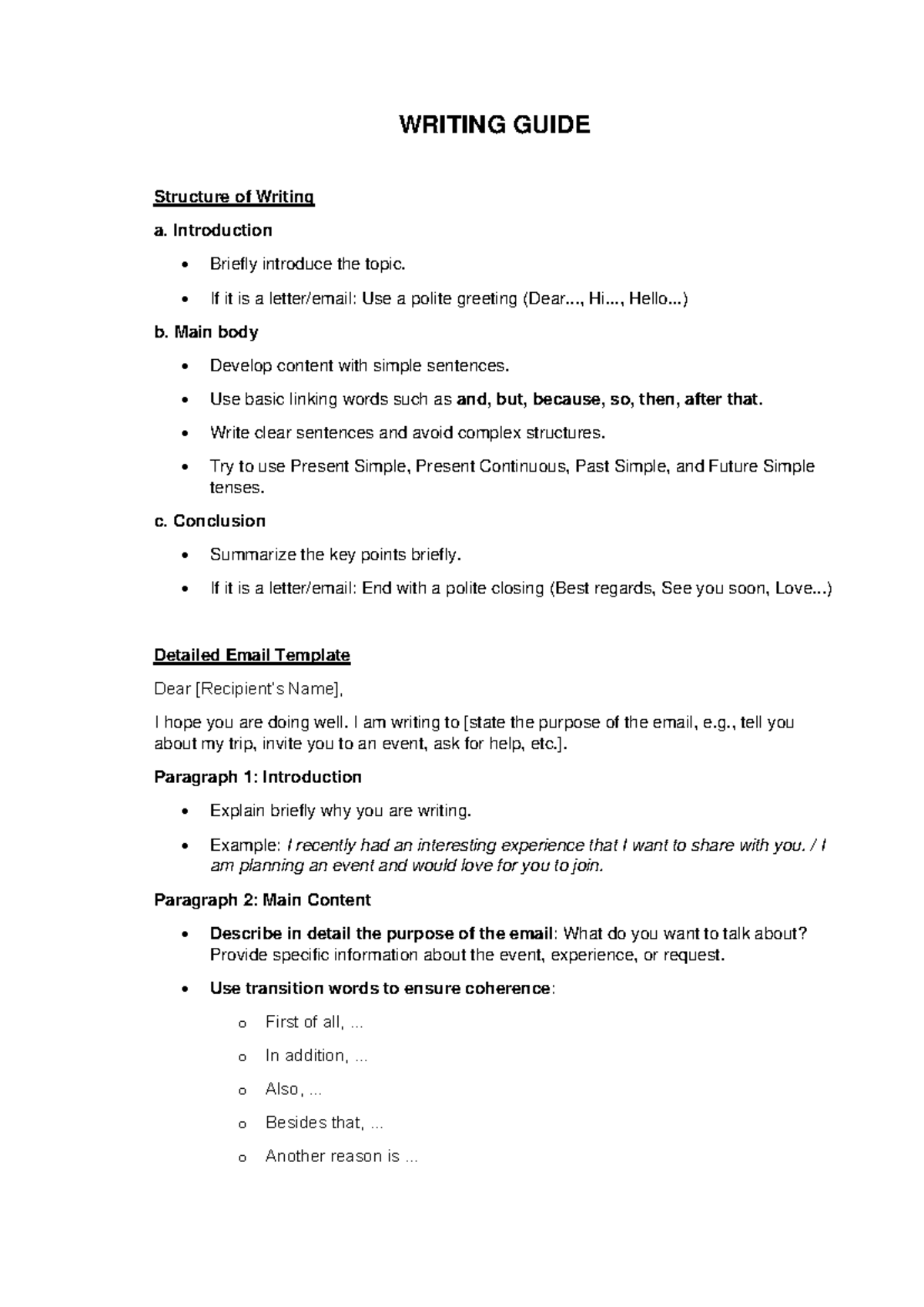 Writing Guide - Tutor English Grade 6 - WRITING GUIDE Structure of ...