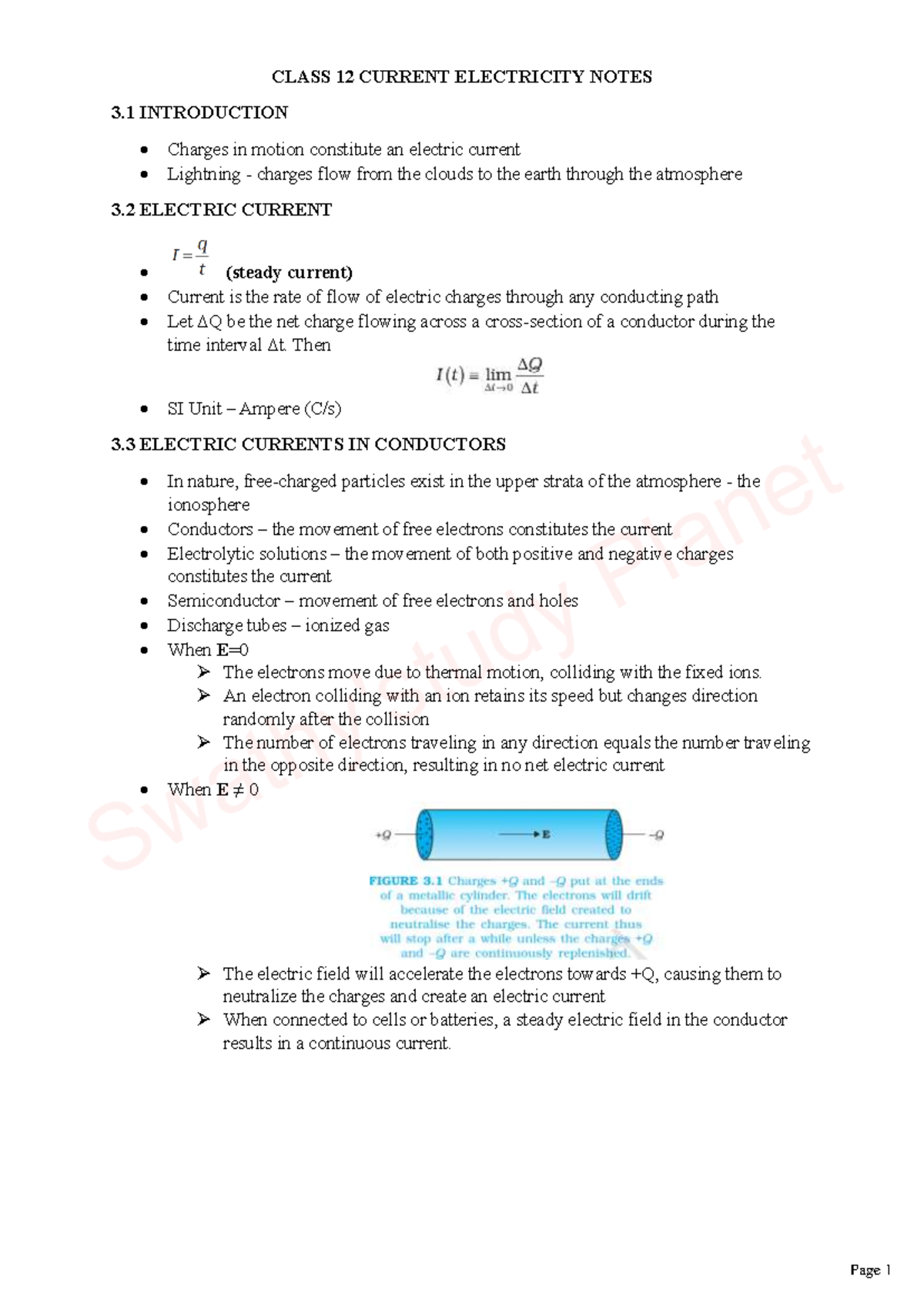 CLASS 12 CURRENT ELECTRICITY CHAPTER NOTES - Studocu