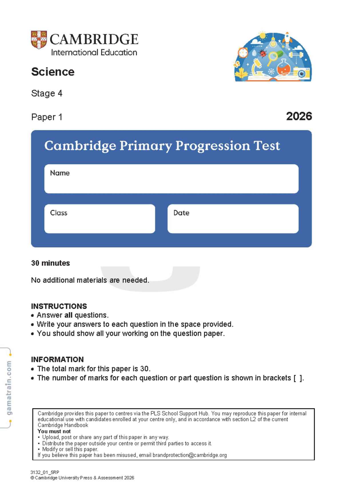 Science Stage 4 Progression Test Paper 1 - 2026 (30 mins) - Studocu