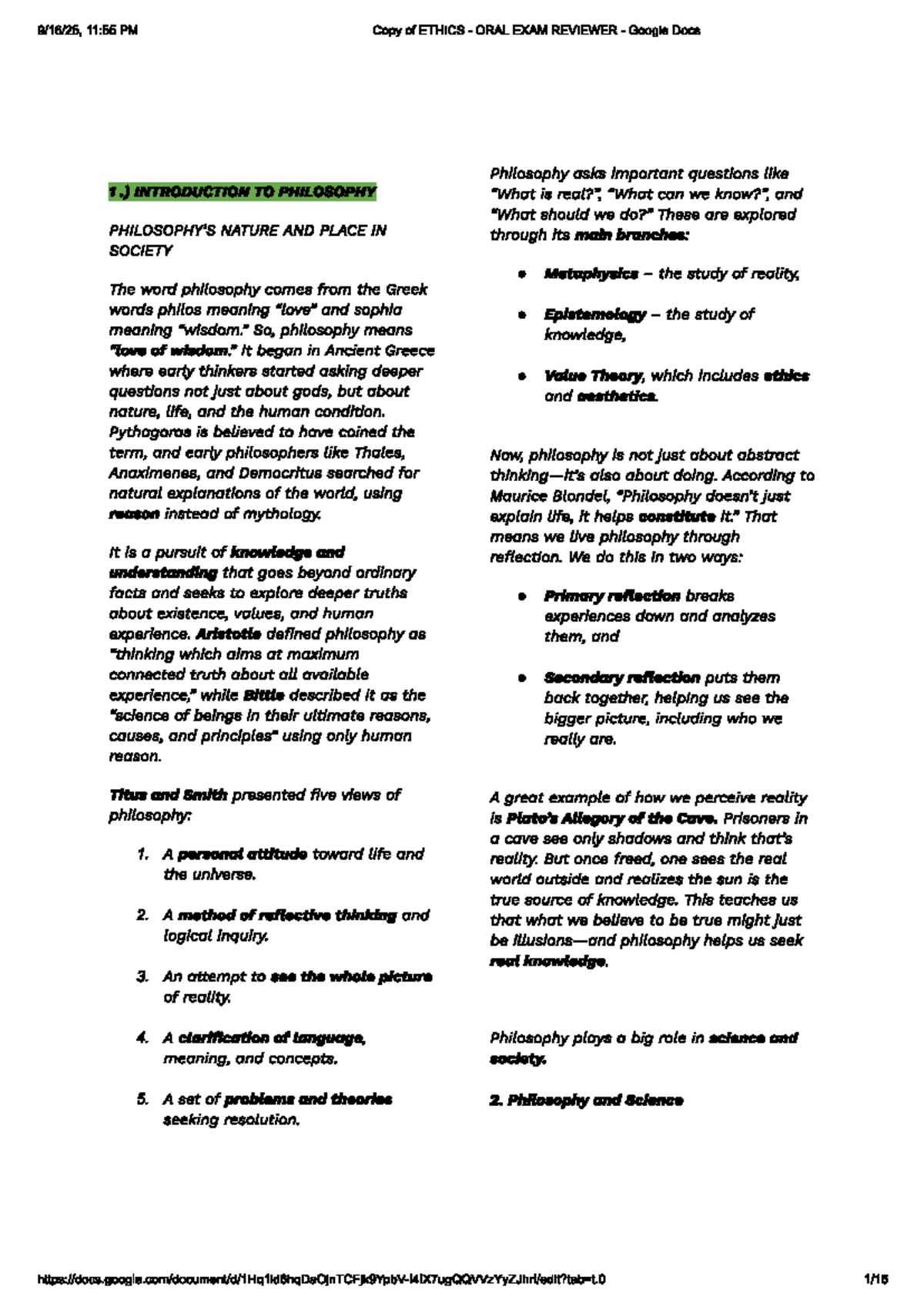 ETHICS 101: ORAL EXAM REVIEWER - Key Concepts and Theories - Studocu