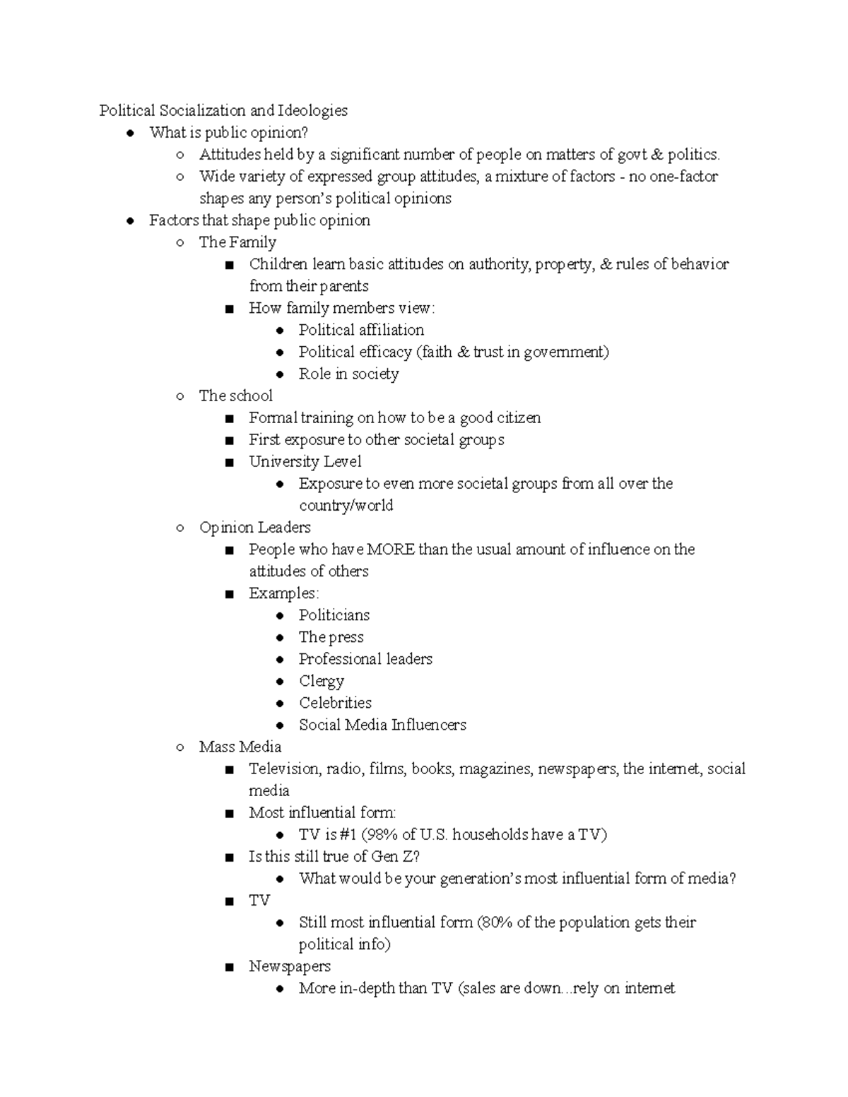 AP Gov Unit 4 - lecture notes - Political Socialization and Ideologies ...