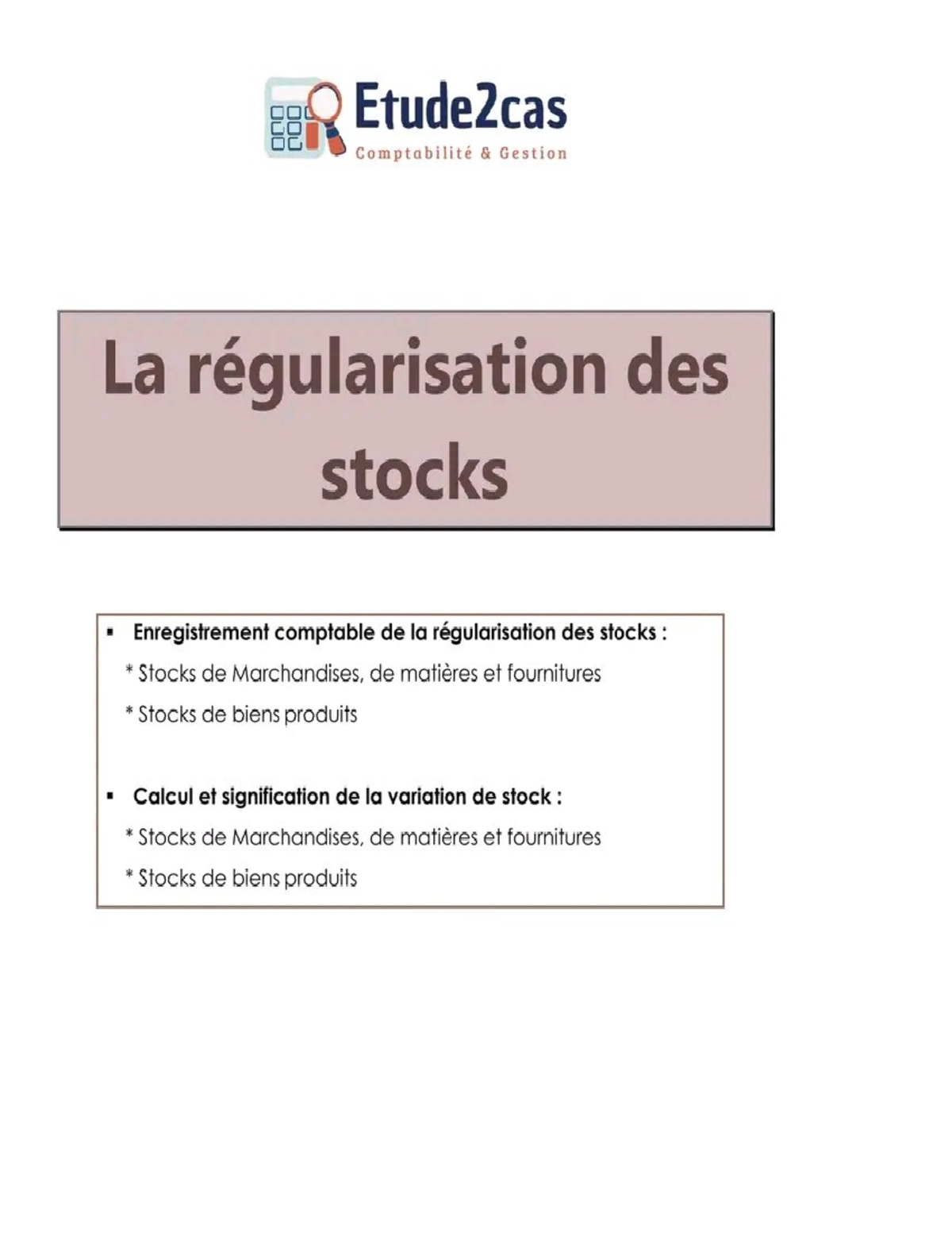 Étude de Cas: Régularisation des Stocks en Comptabilité - Cours HA ...