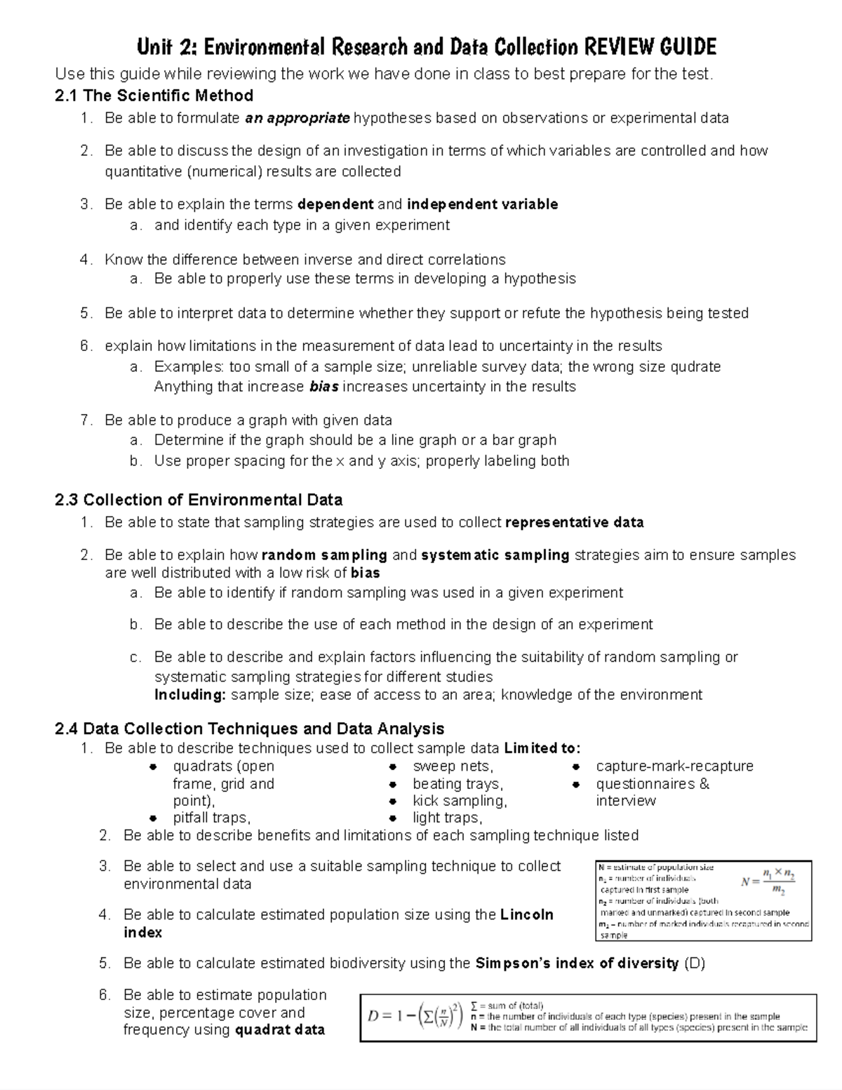 Unit 2 Review - Unit 2: Environmental Research and Data Collection ...