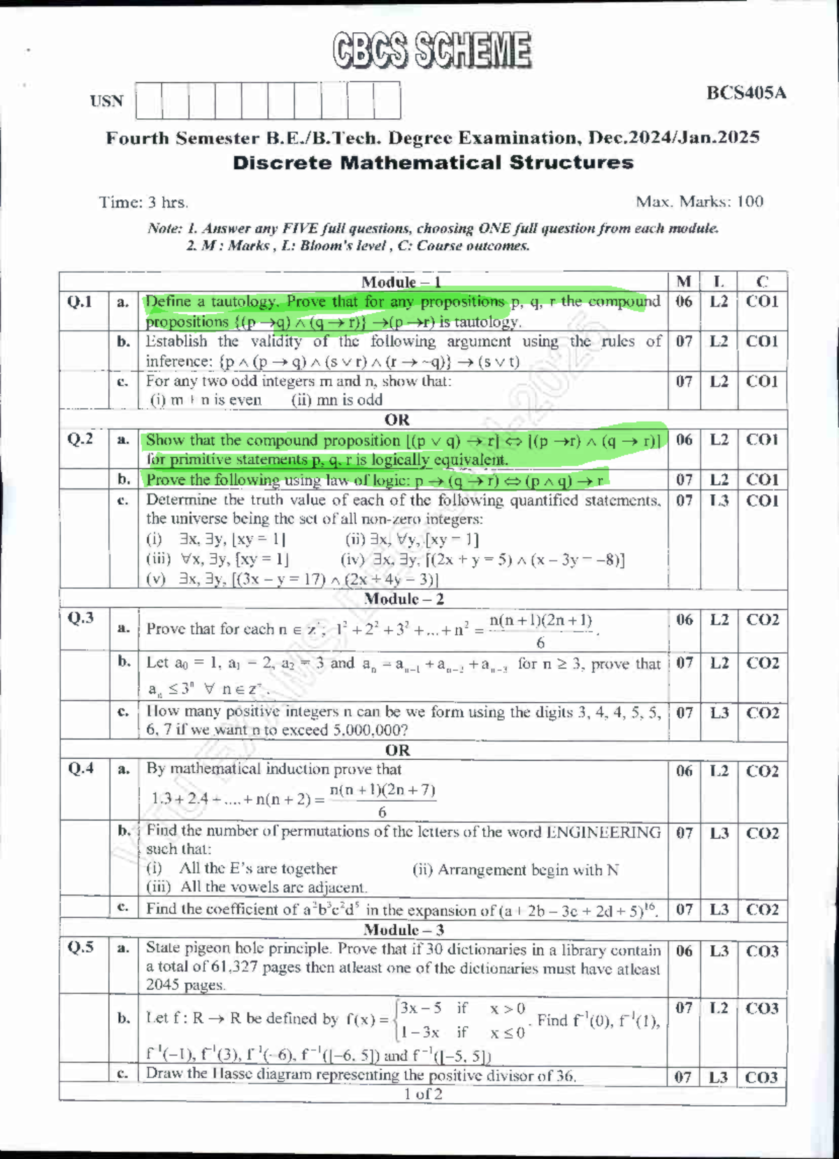 BCS405A Discrete Mathematical Structures Exam Solutions - Studocu