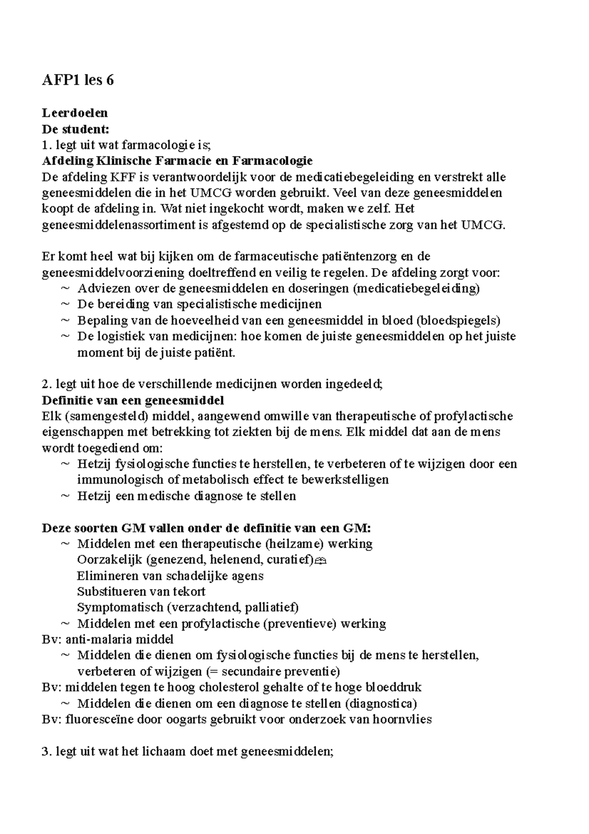 AFP1 Les 6 - Verkenning van Farmacologie en Geneesmiddelwerking ...