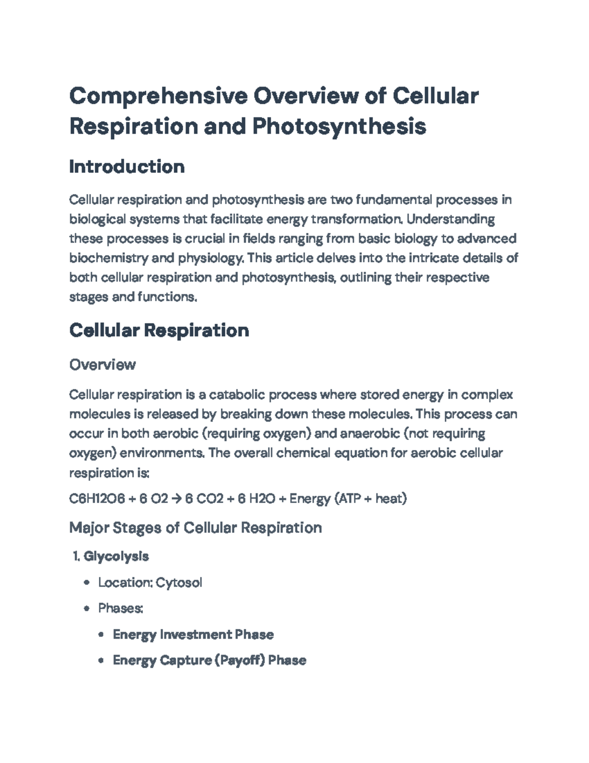 Comprehensive Guide to Cellular Respiration and Photosynthesis ...