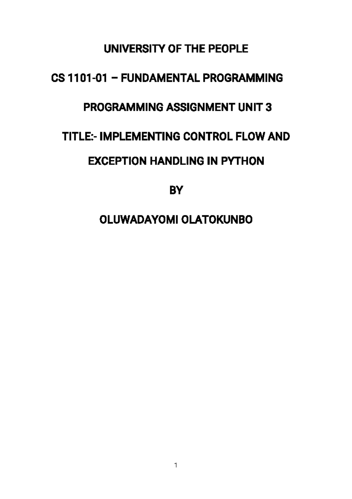 CS 1101 Programming Assignment: Control Flow & Exception Handling in Python - Studocu