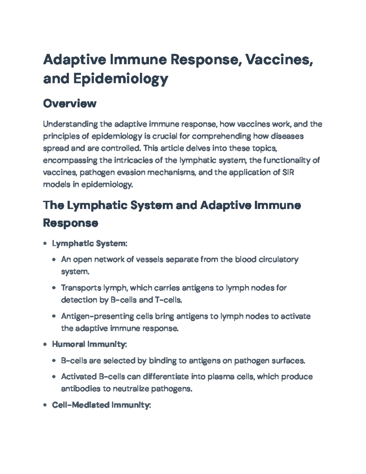 Adaptive Immune Response & Epidemiology: Key Concepts on Vaccines - Studocu