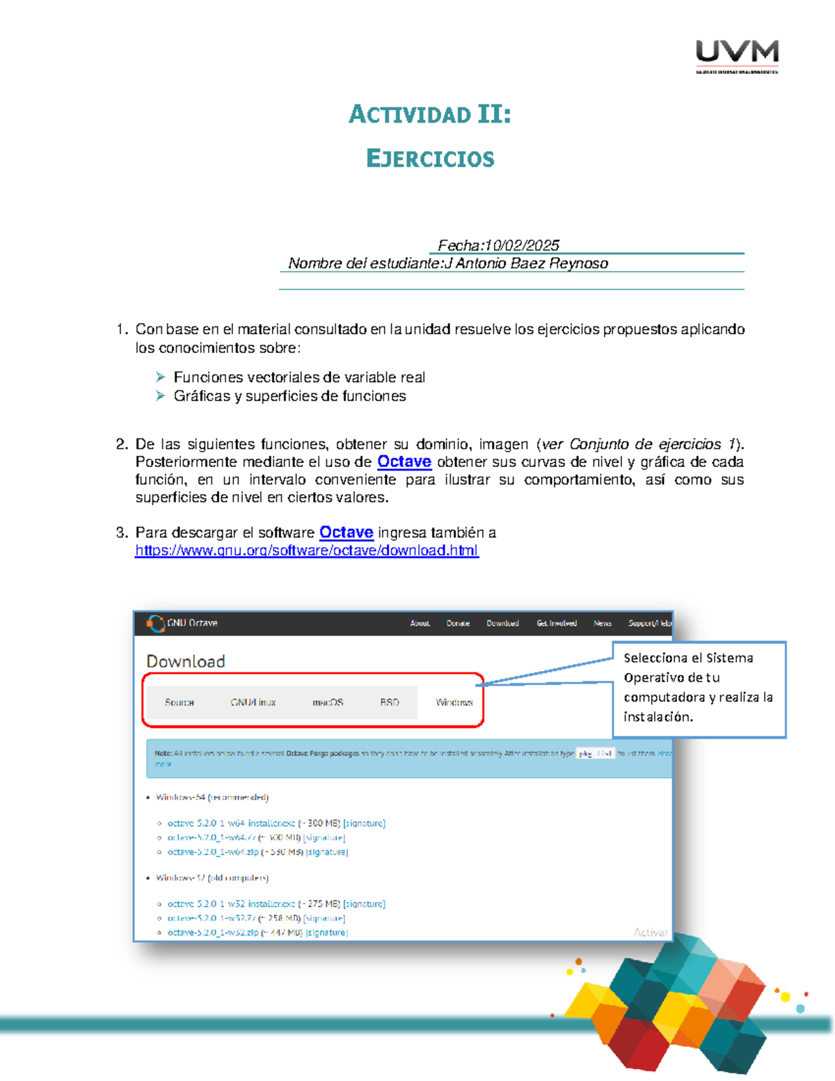 ACT2 JABR - Cálculo Vectorial: Ejercicios y Gráficas en Octave - Studocu