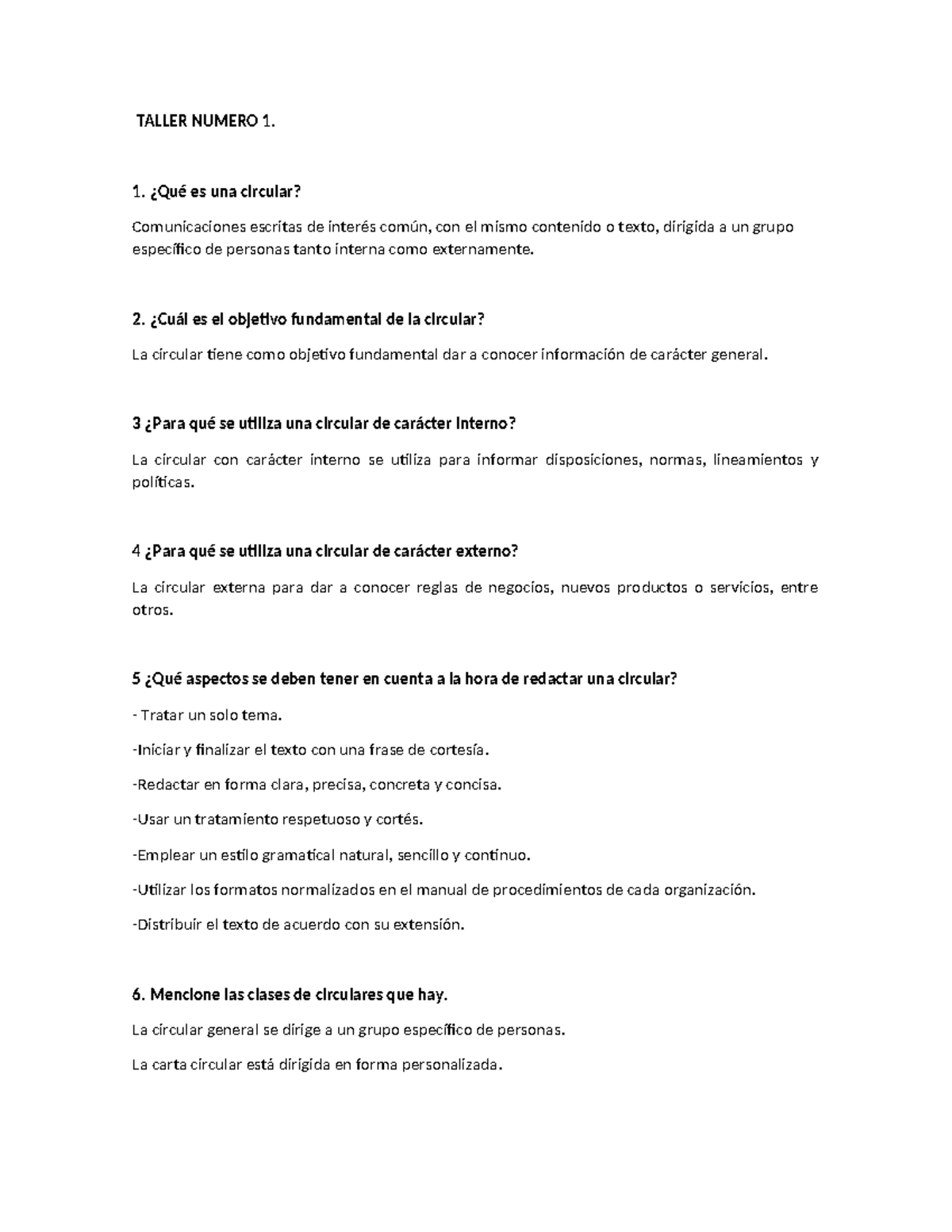 Taller 1: Importancia y Estructura de las Circulares - Daniel - Studocu