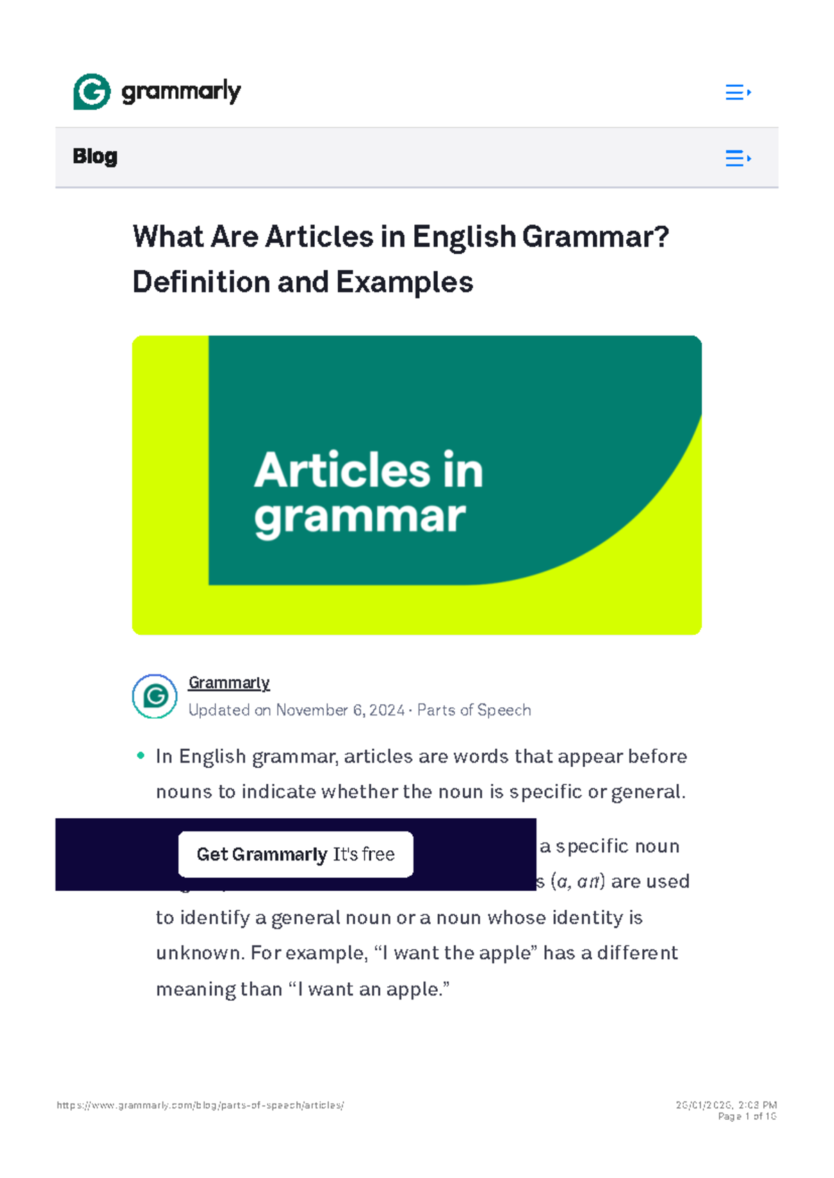 Understanding Articles in English Grammar: Definitions & Examples - Studocu