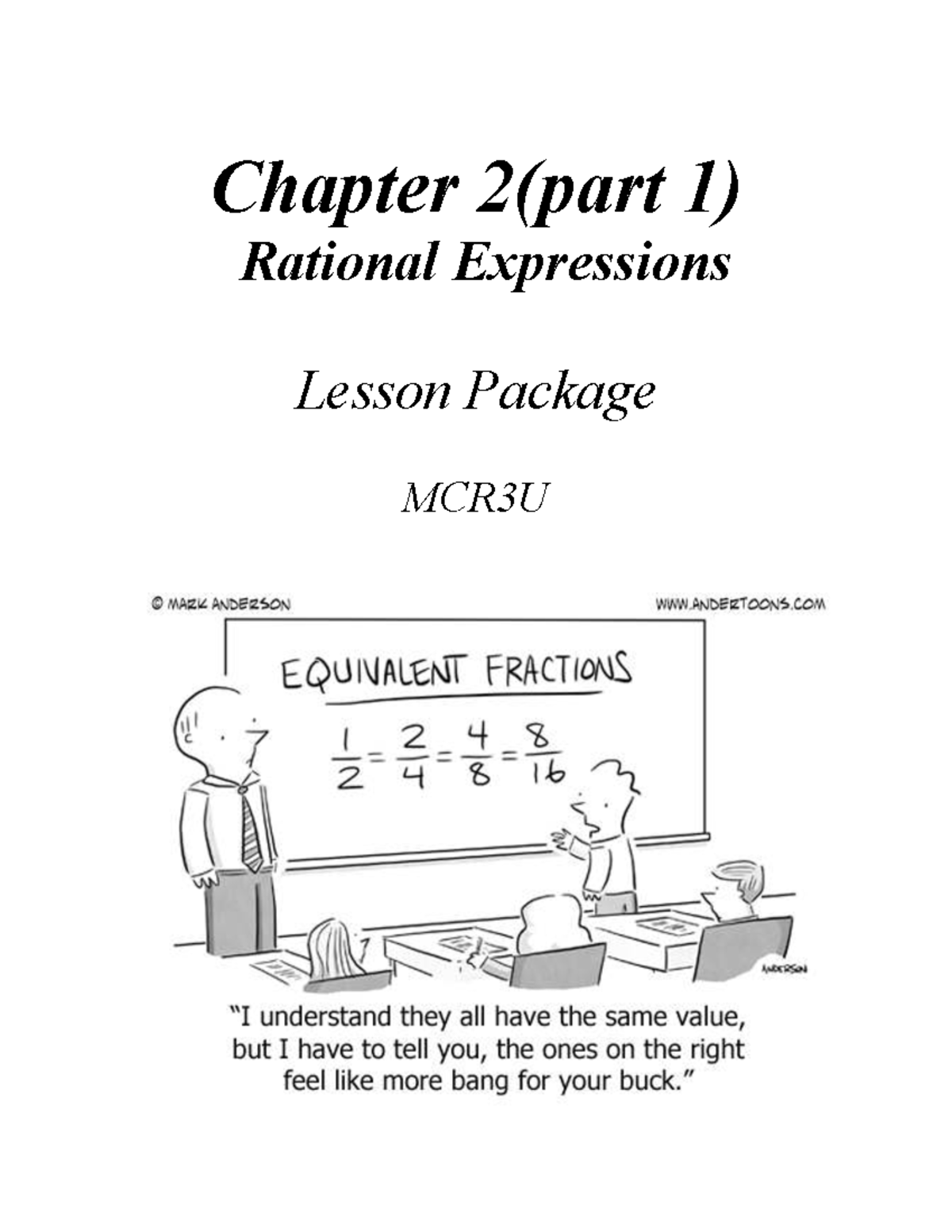 Rational Expressions Lesson Notes MCR3U Chapter 2 (Part 1) - Studocu