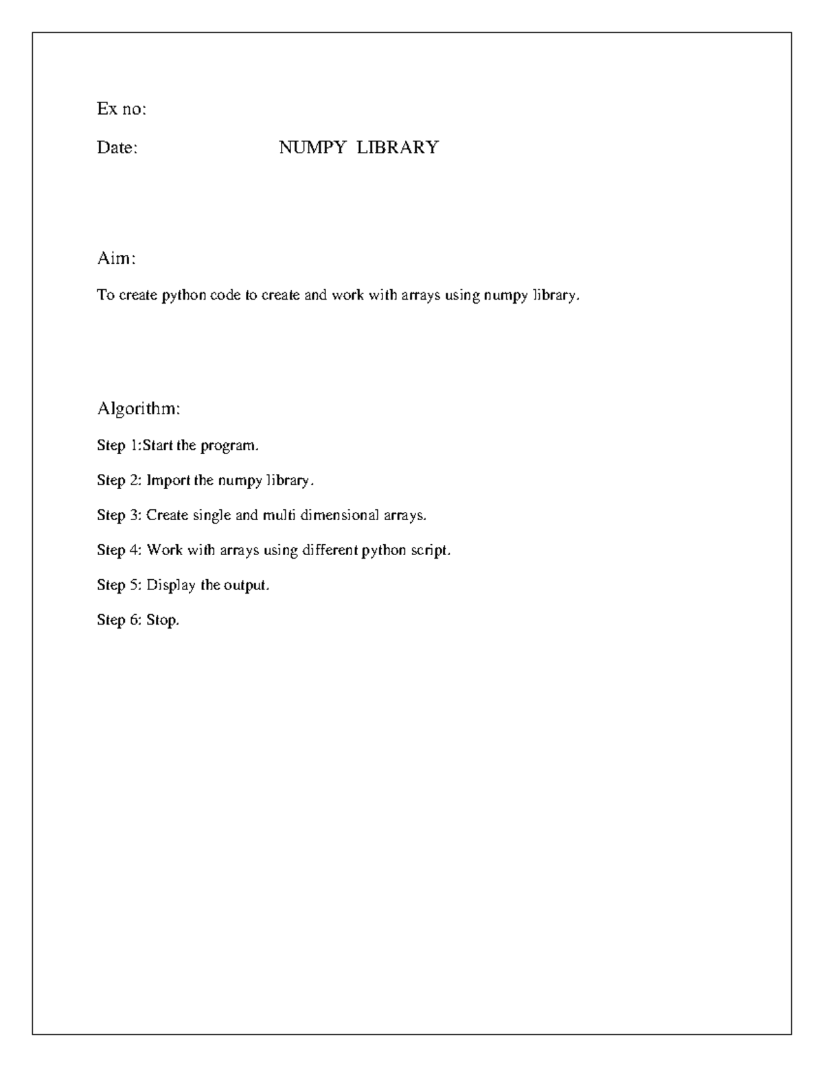 Python Programming: Working with Arrays Using Numpy Library - Studocu