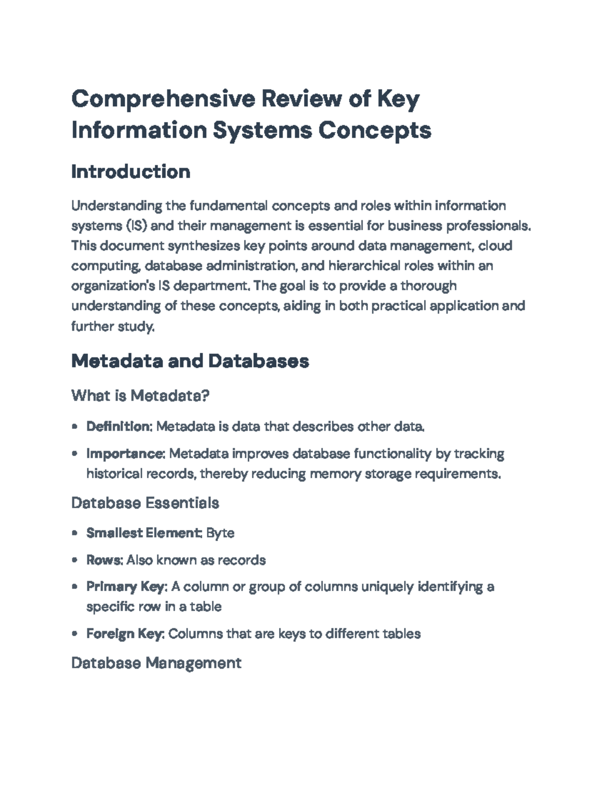 Comprehensive Overview of Information Systems Concepts (IS 101 ...