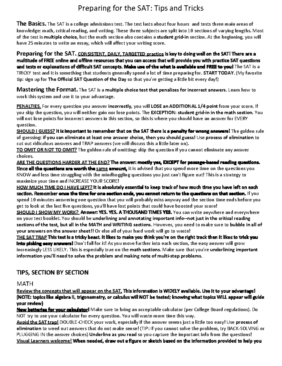 SAT - English language revised - Preparing for the SAT: Tips and Tricks ...