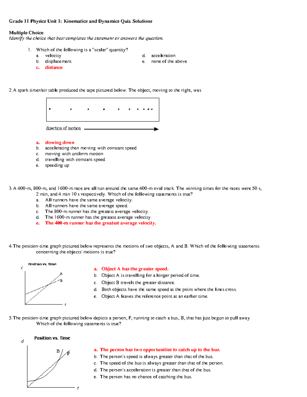 Grade 11 Physics Kinematics Quiz Solutions - First Lesson - Studocu