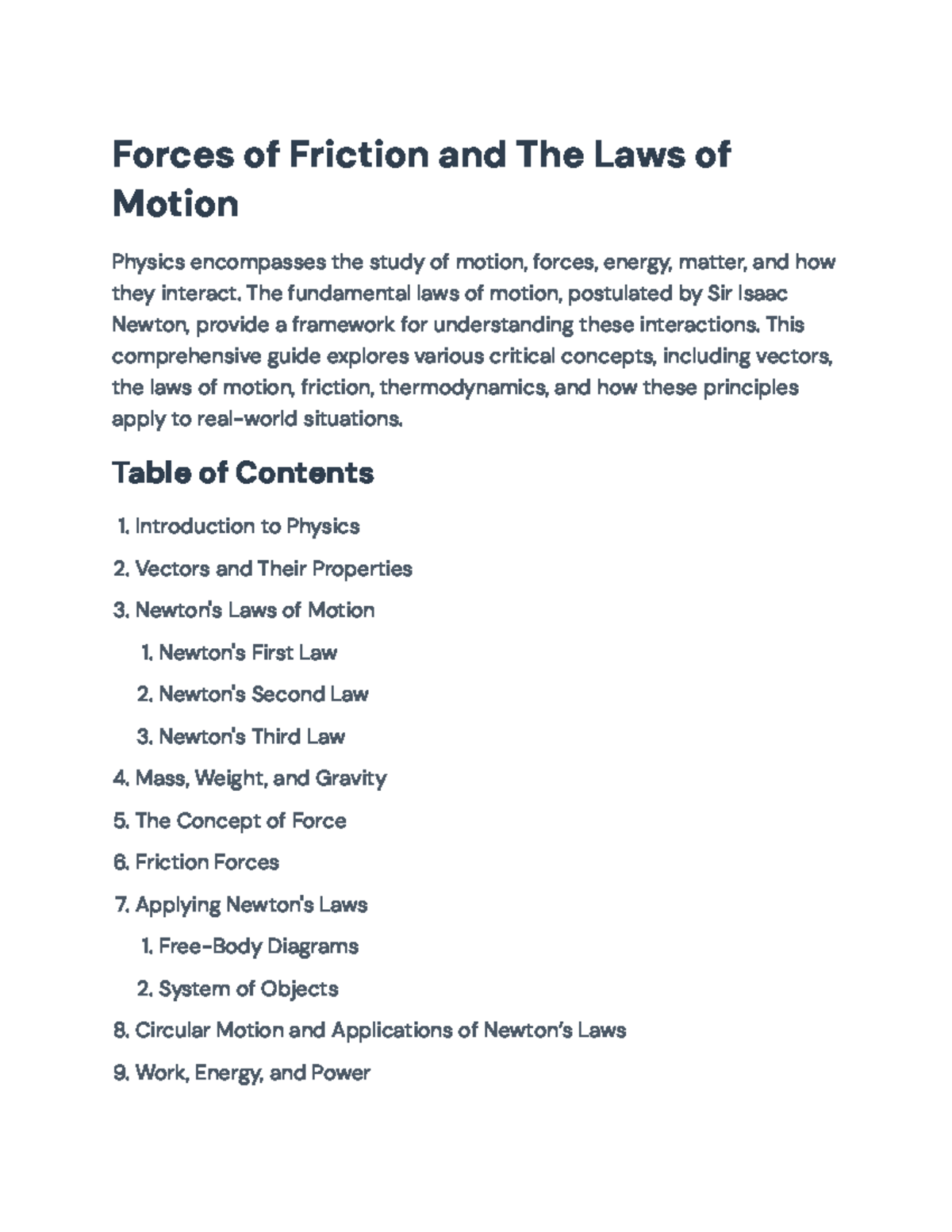 Comprehensive Guide to Newton's Laws of Motion and Friction - Physics ...