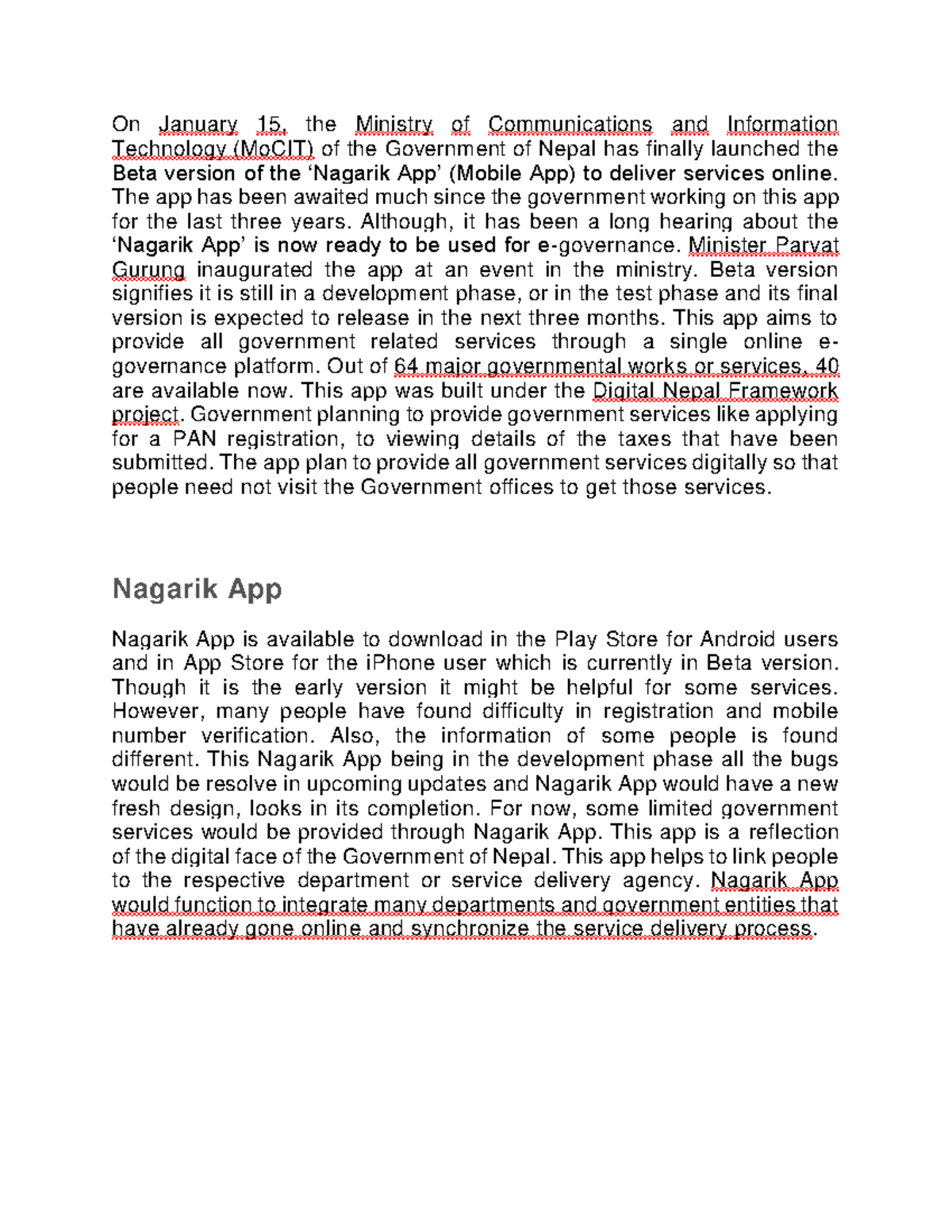 Nagarik App Beta Version Overview: E-Governance in Nepal - Studocu