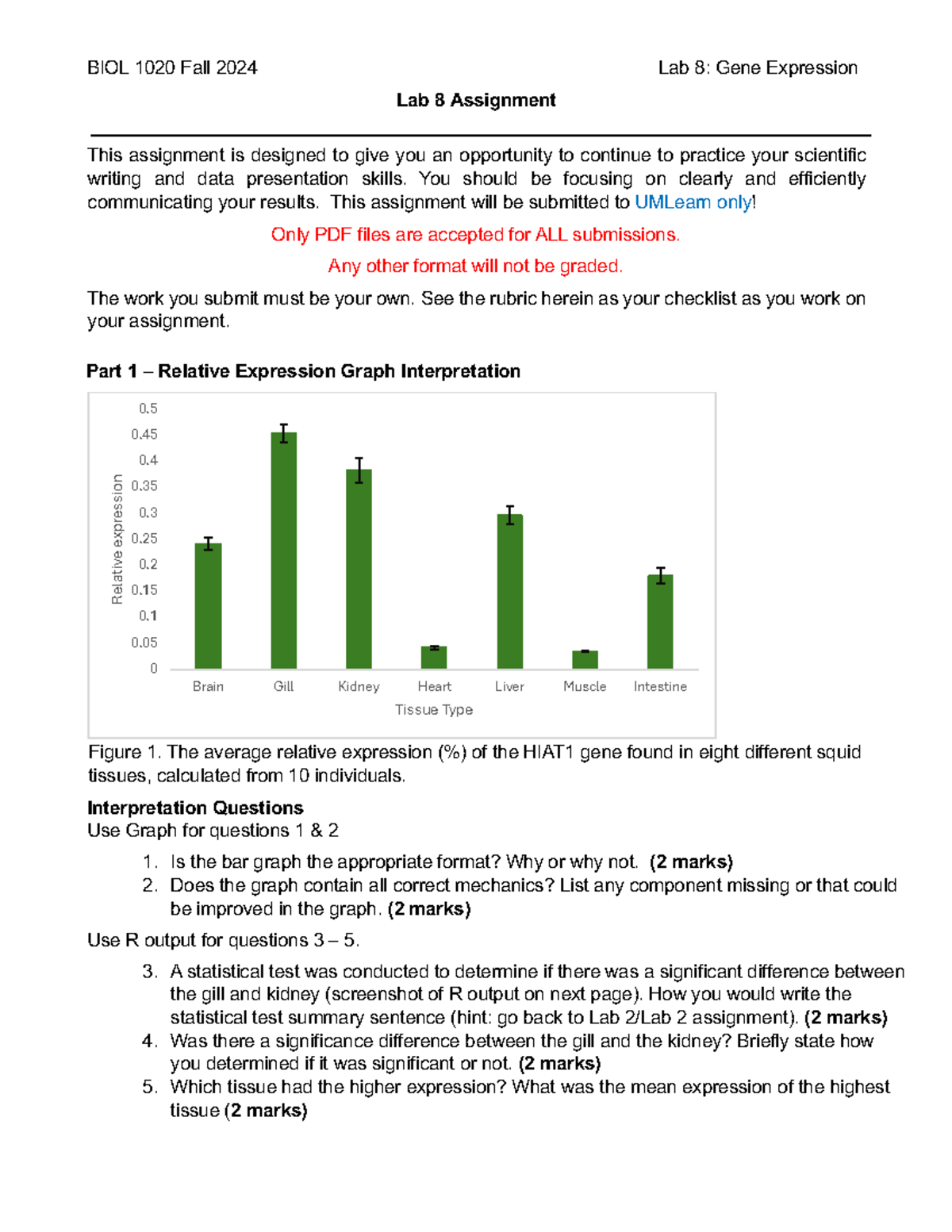 BIOL 1020 Fall 2024 Lab 8: Gene Expression & Gel Electrophoresis ...