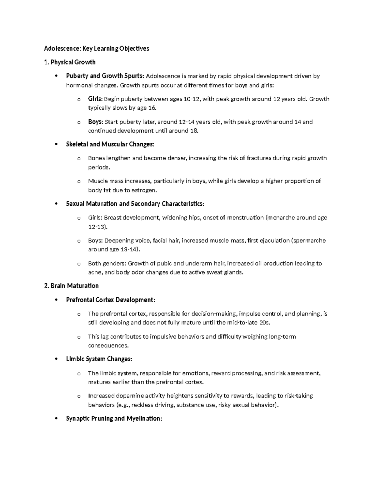 Adolescence Development: Notes on Key Growth & Changes - Studocu