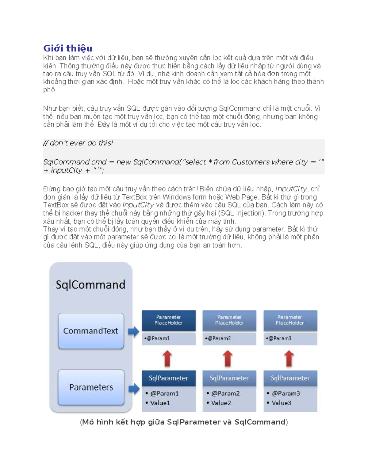 Hướng dẫn Sử dụng SqlParameter trong SQL - SQLPara - Studocu