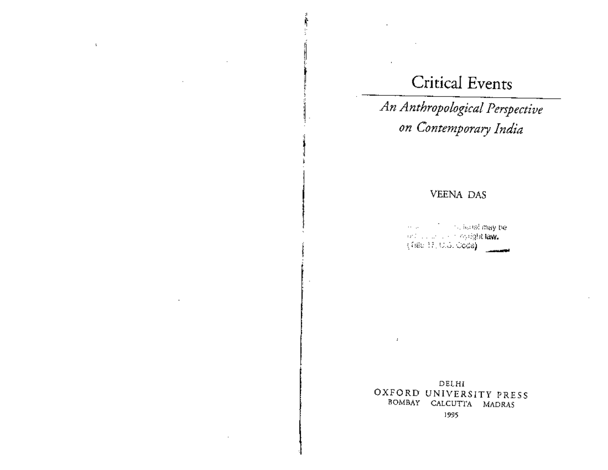 Critical Events: An Anthropological Perspective on Contemporary India ...