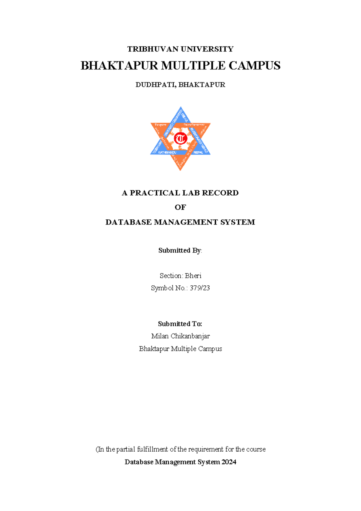 BBA 2nd Sem Practical Lab Record: Database Management System 2024 - Studocu