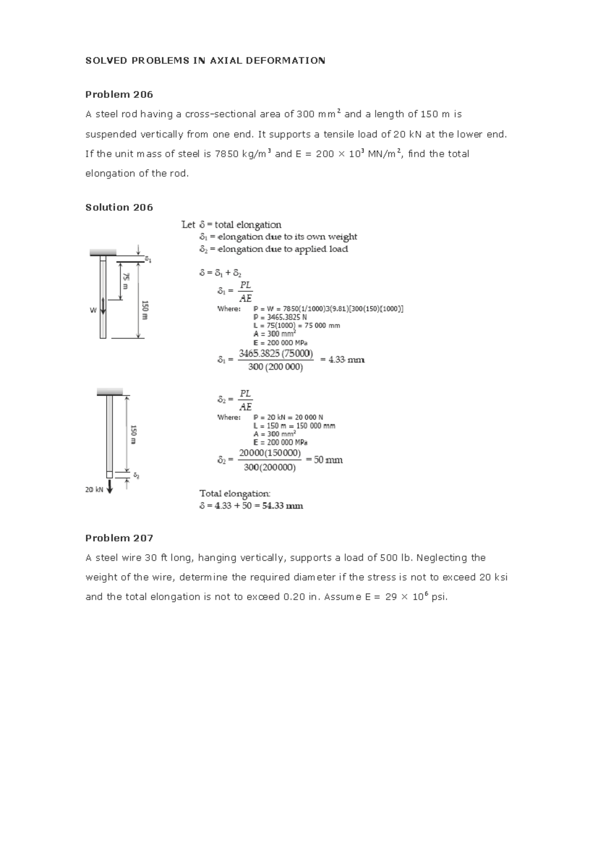 Solved Problems in Axial Deformation - Engineering Mechanics (EM 202) - Studocu