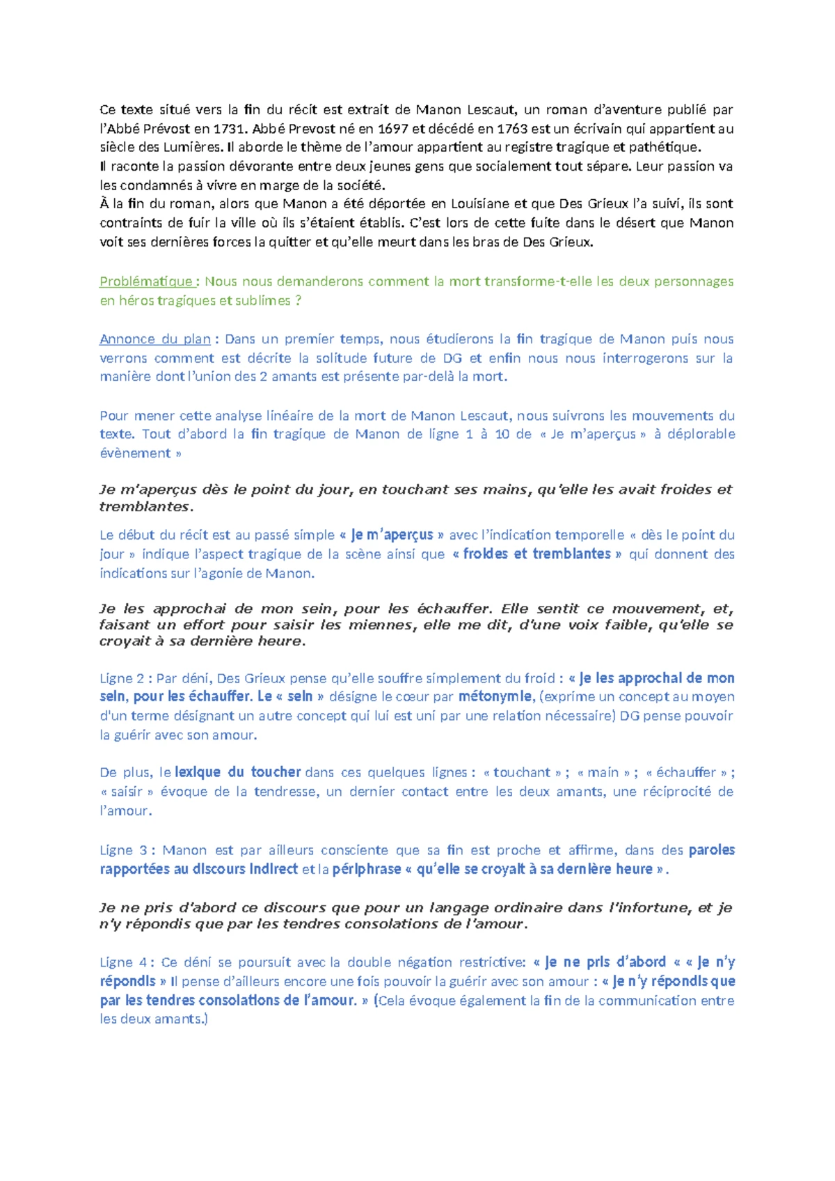 Analyse linéaire : La rencontre de Des Grieux et Manon Lescaut (171 ... Analyse linéaire : La rencontre de Des Grieux et Manon Lescaut (171 ...