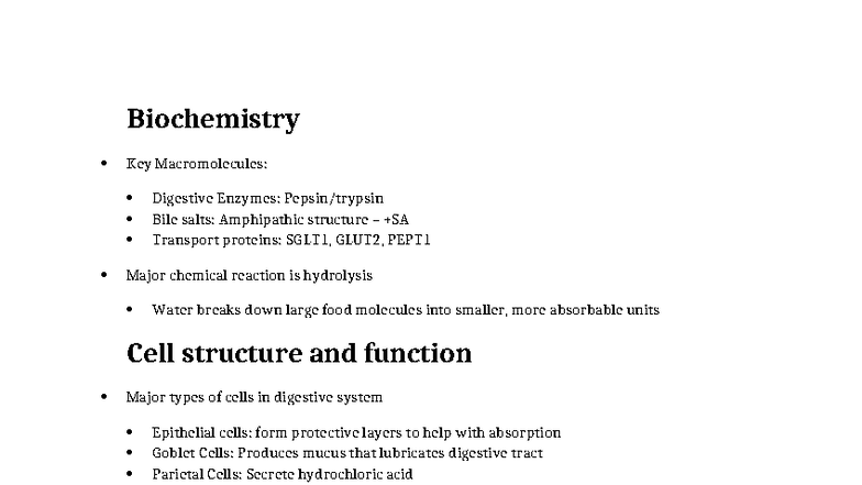 Biochemistry 101: Digestive System Overview and Key Enzymes - Studocu