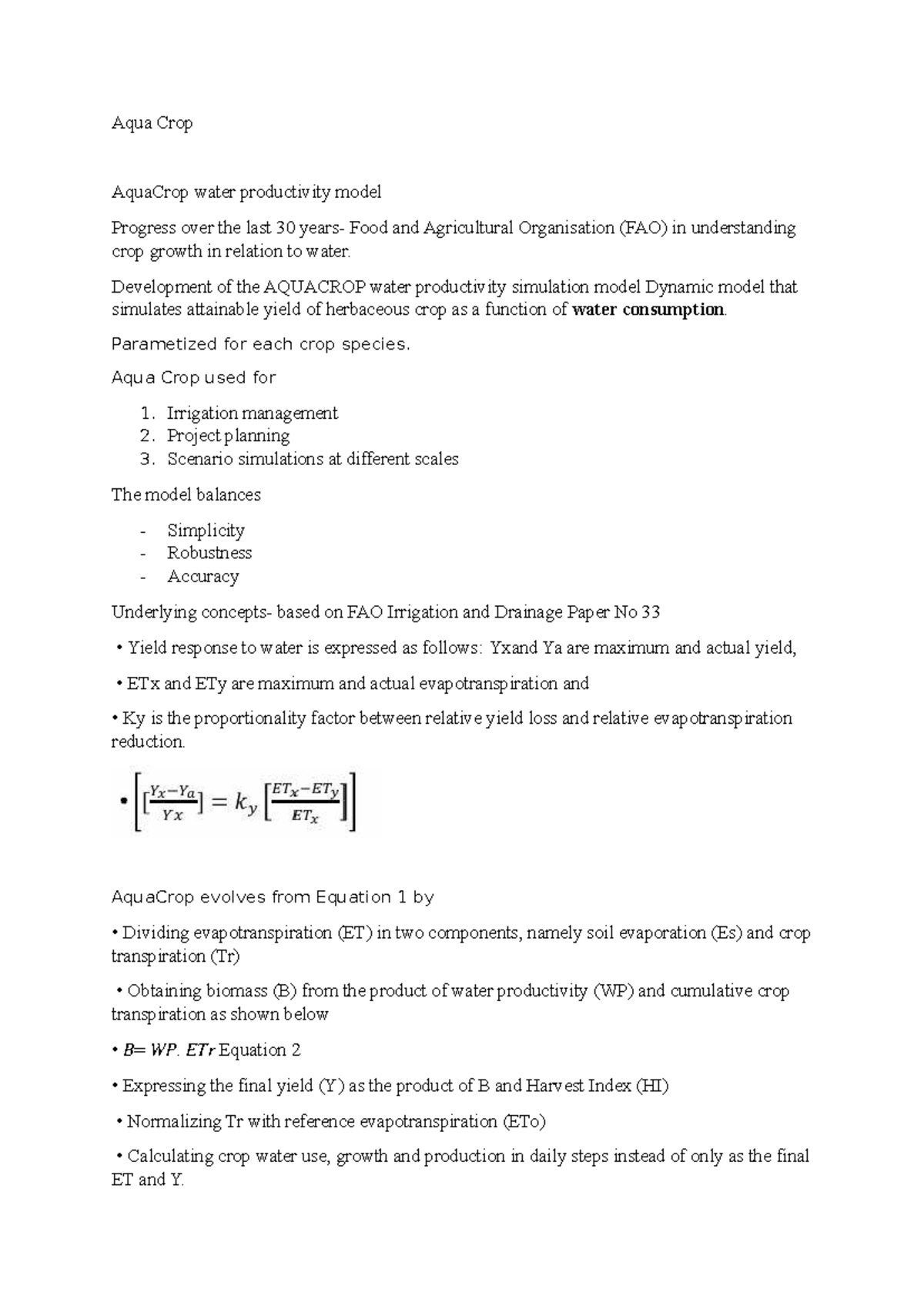 AquaCrop Model Overview: Water Productivity & Crop Growth Insights ...