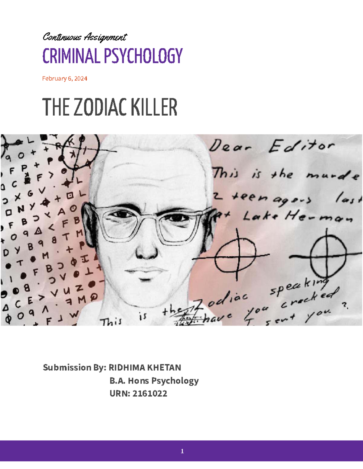 Zodiac Killer Case Study: Insights into Criminal Psychology CRIMINAL ...