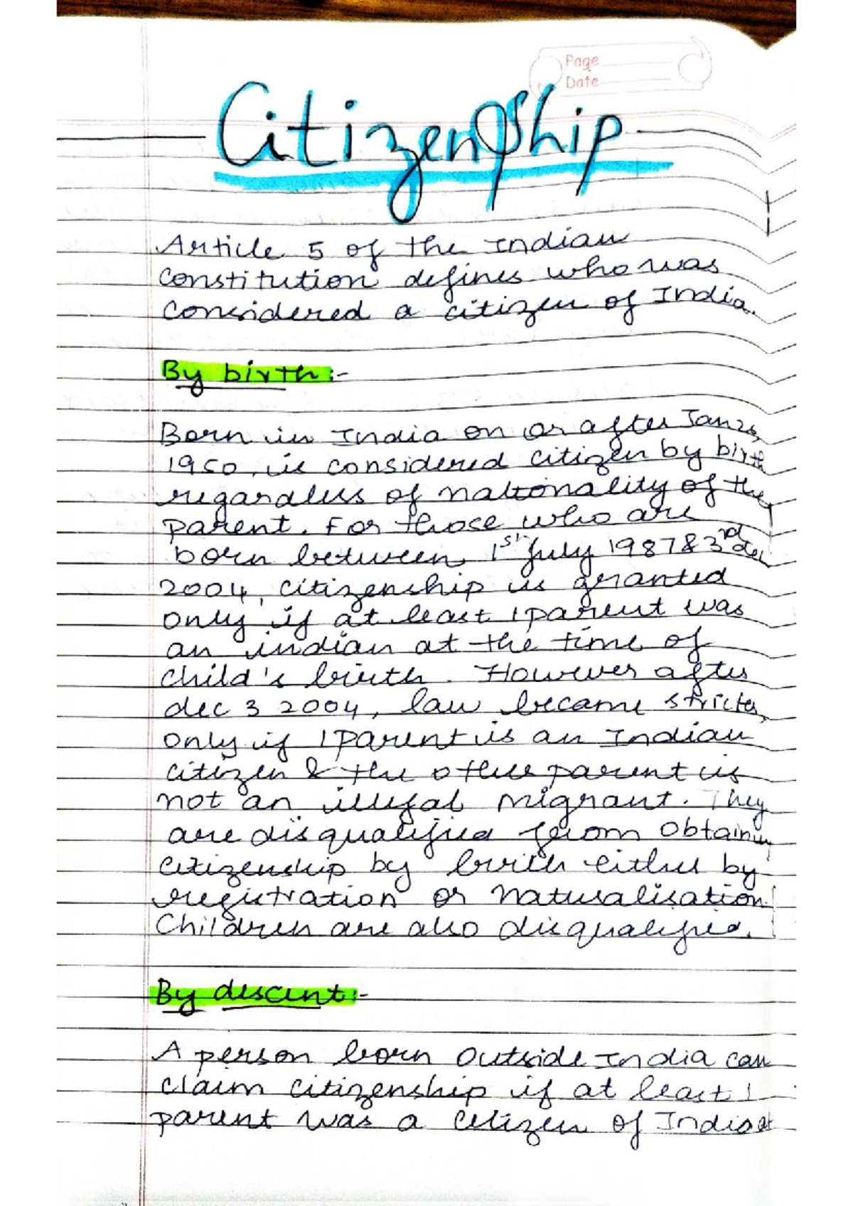 Citizenship Notes: Understanding Article 5 of the Indian Constitution ...