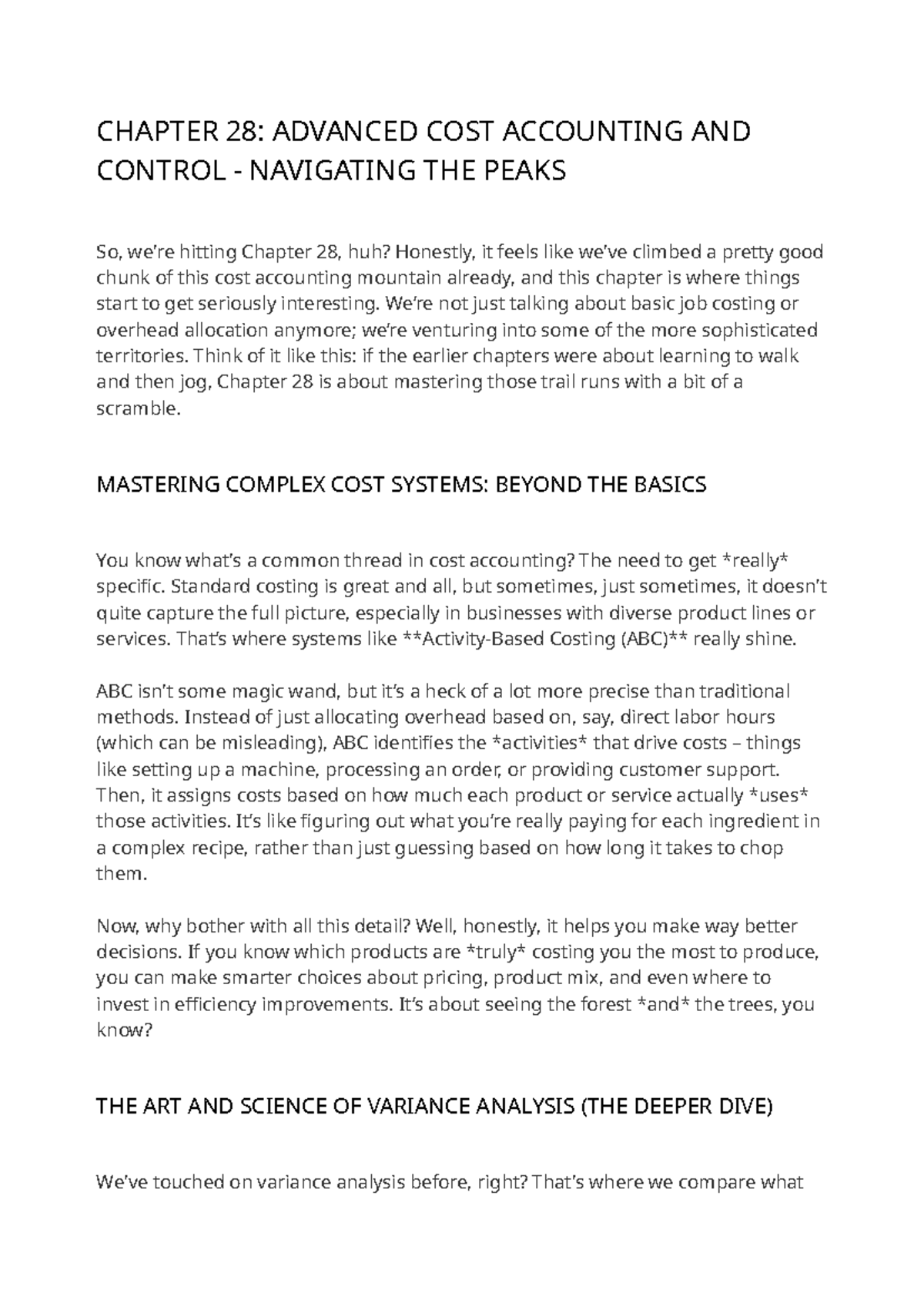 CH28: MASTERING ADVANCED COST ACCOUNTING & CONTROL - Studocu