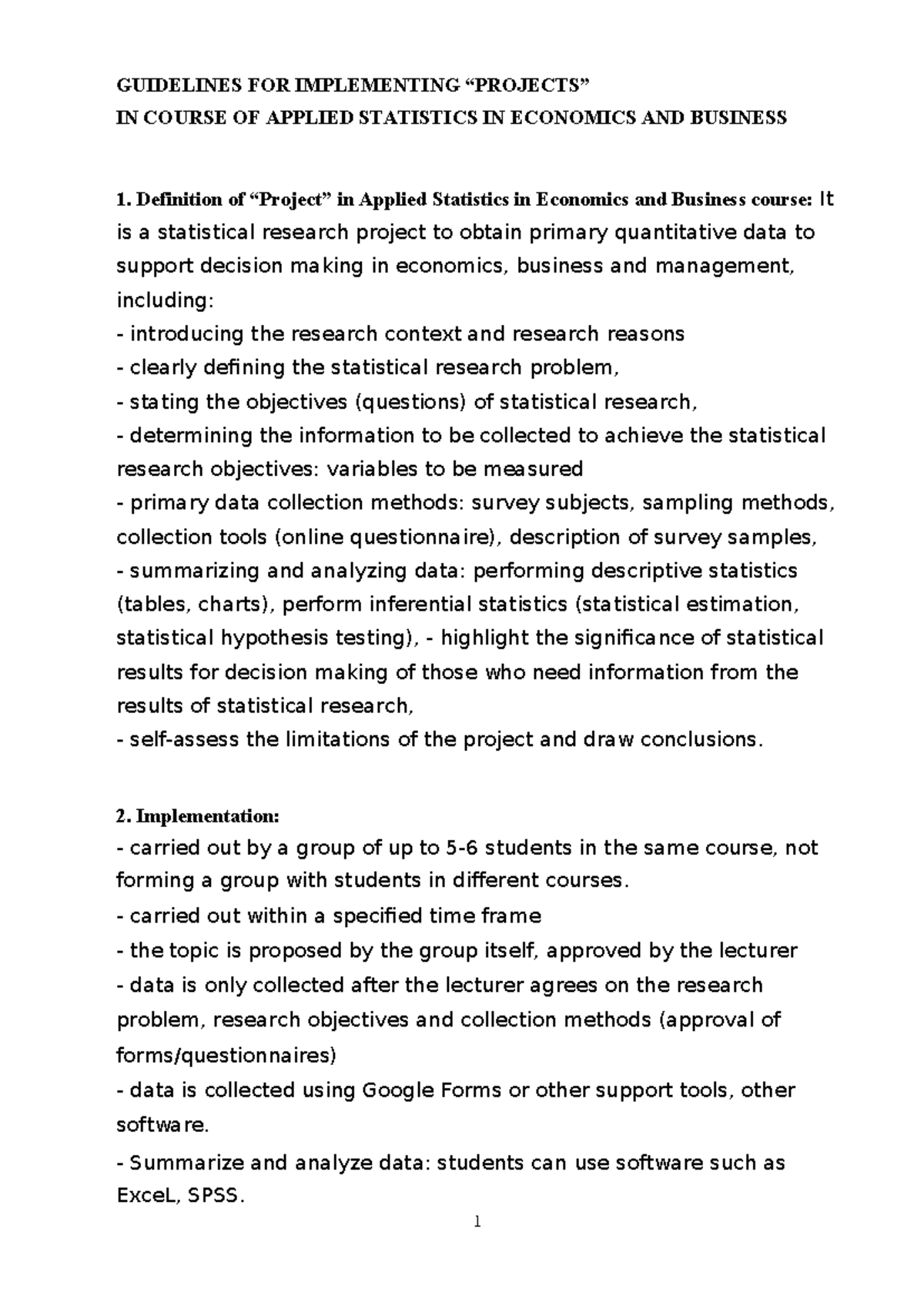 Guidelines for Final Project in Applied Statistics (ECO 2025) - Studocu