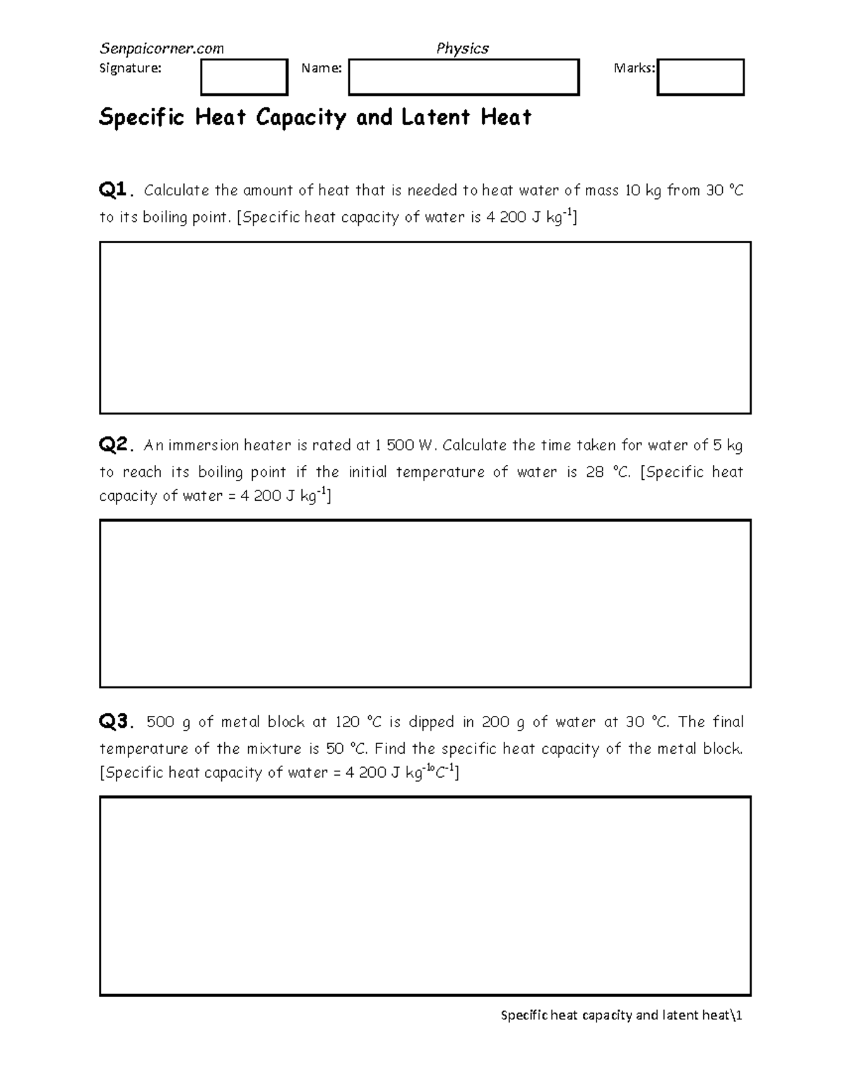 Specific Heat Capacity and Latent Heat - Physics Study Guide (PHYS101 ...