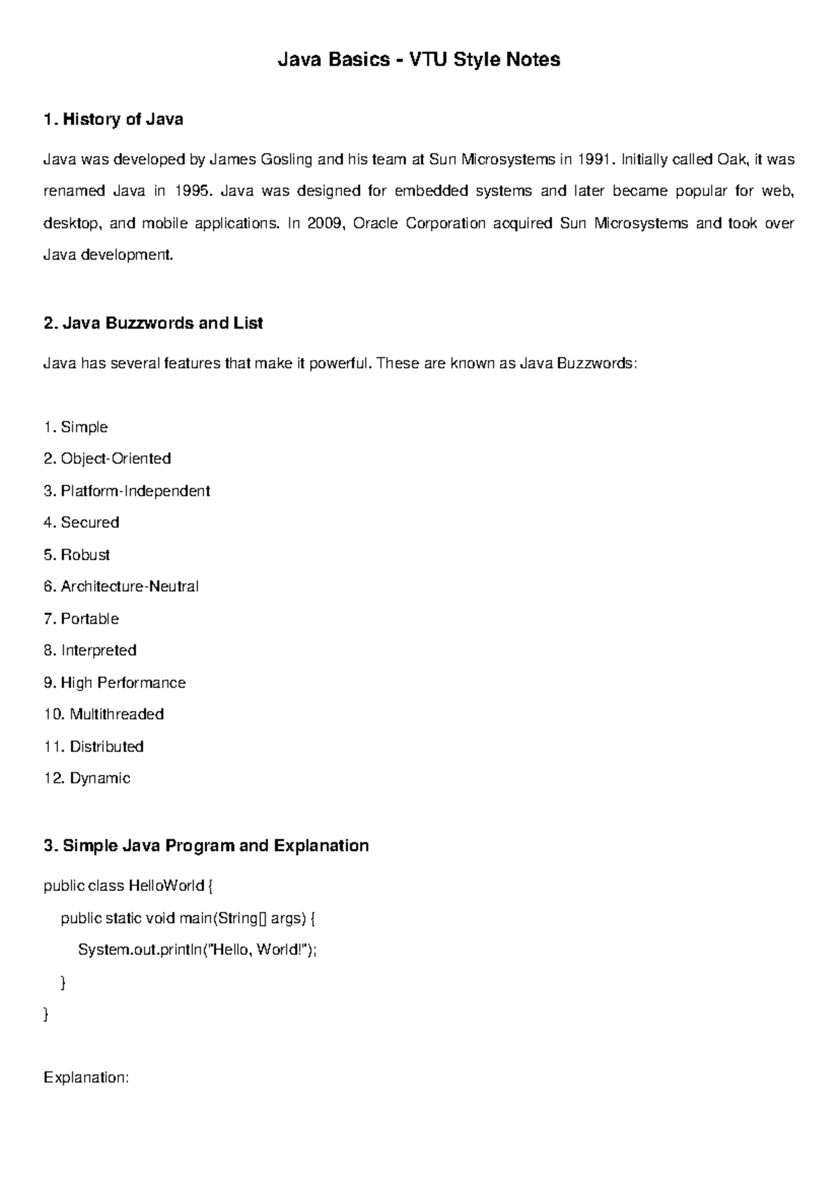 Java Basics VTU Style Notes: Key Concepts and Features - Studocu