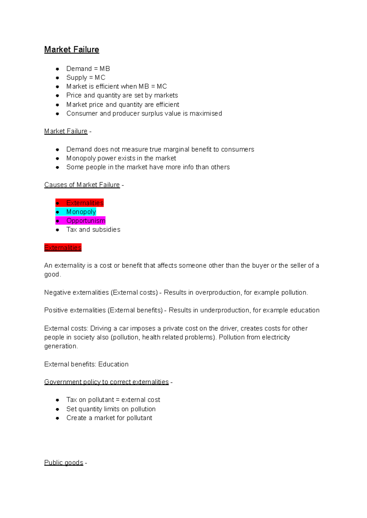 Market Failure - Week 6 Microeconomics Notes - Studocu