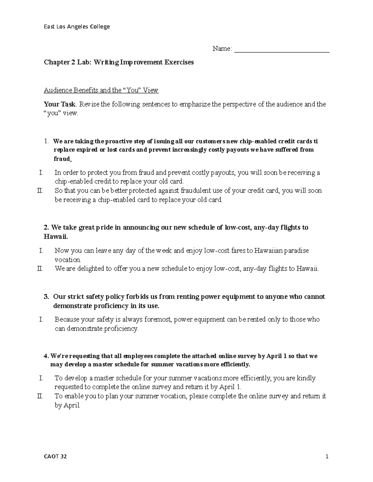 Chapter 2 Lab: Writing Improvement Exercises and Grammar Check - Studocu