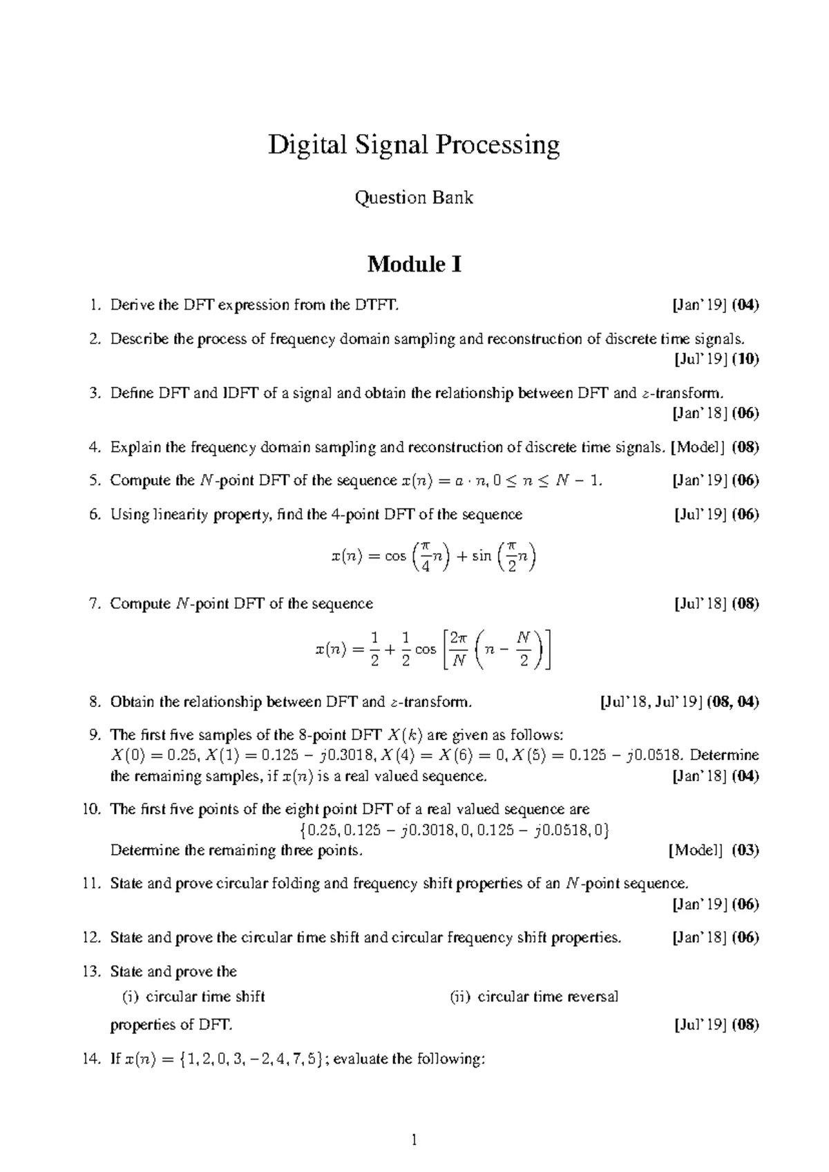 Question bank for Digital Signal Processing - Digital Signal Processing Question Bank Module I ...