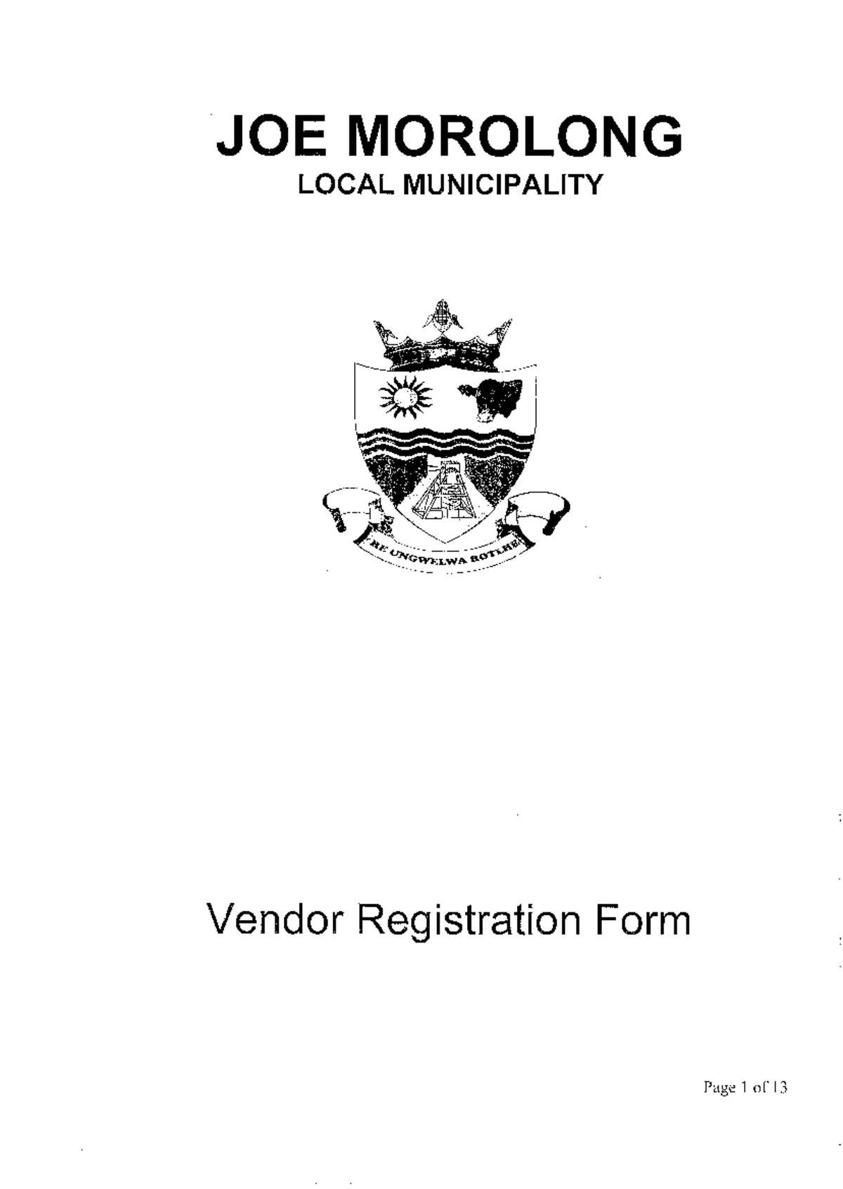 Joe Morolong Local Municipality Vendor Registration Form Guidance - Studocu