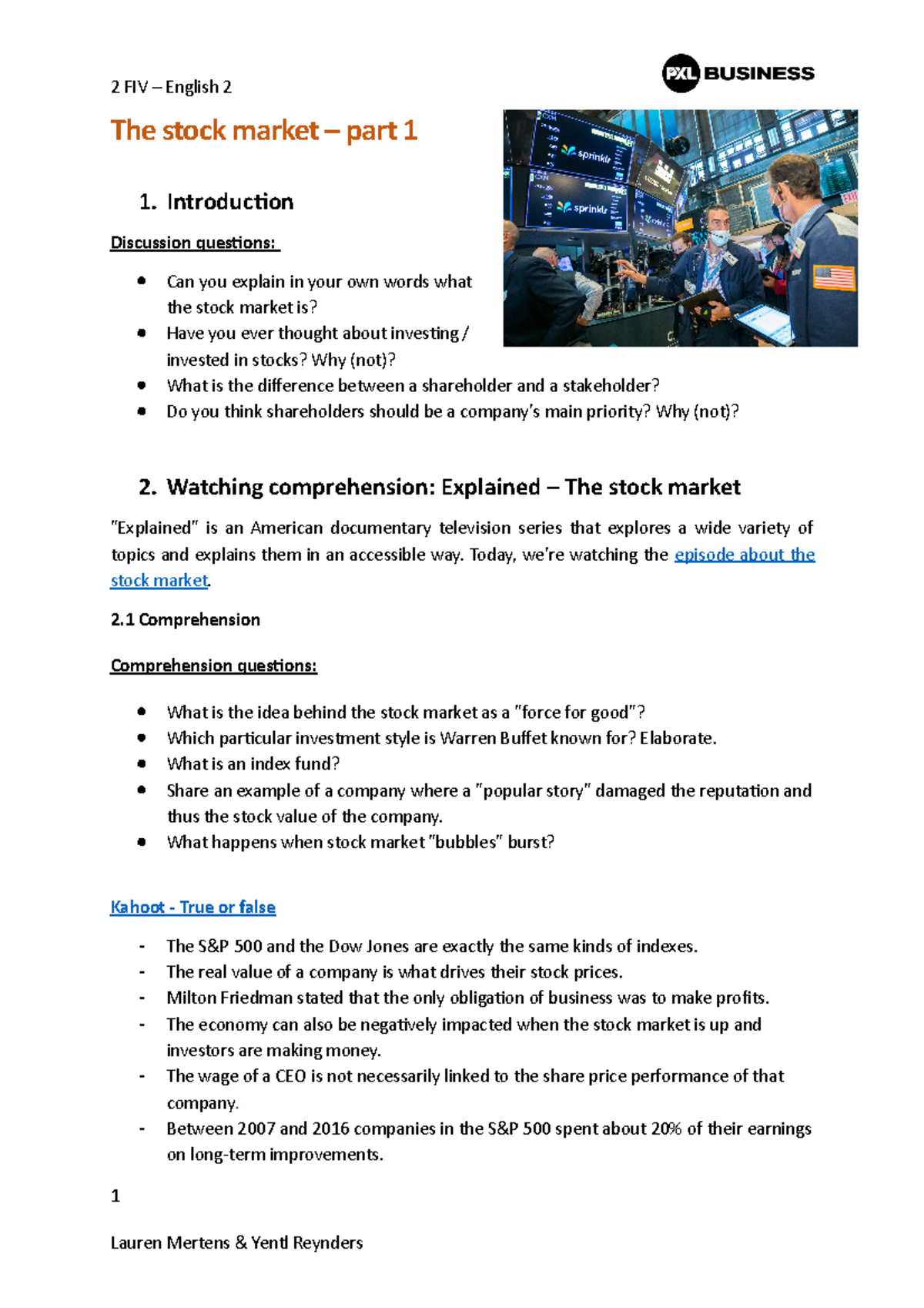 The stock market - 2223 - ST - The stock market – part 1 1 ...