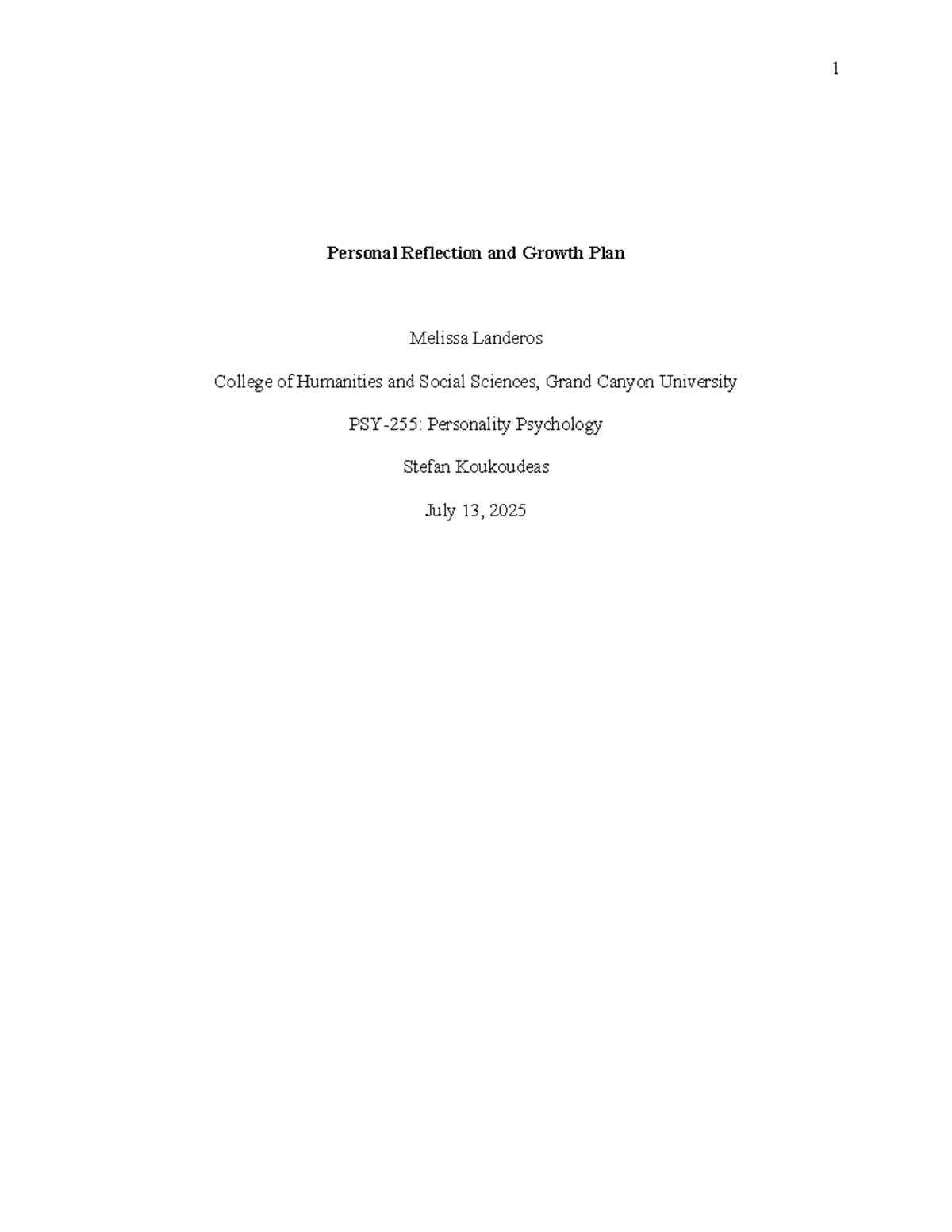 Personal Reflection and Growth Plan PSY 101 Final Draft - Studocu