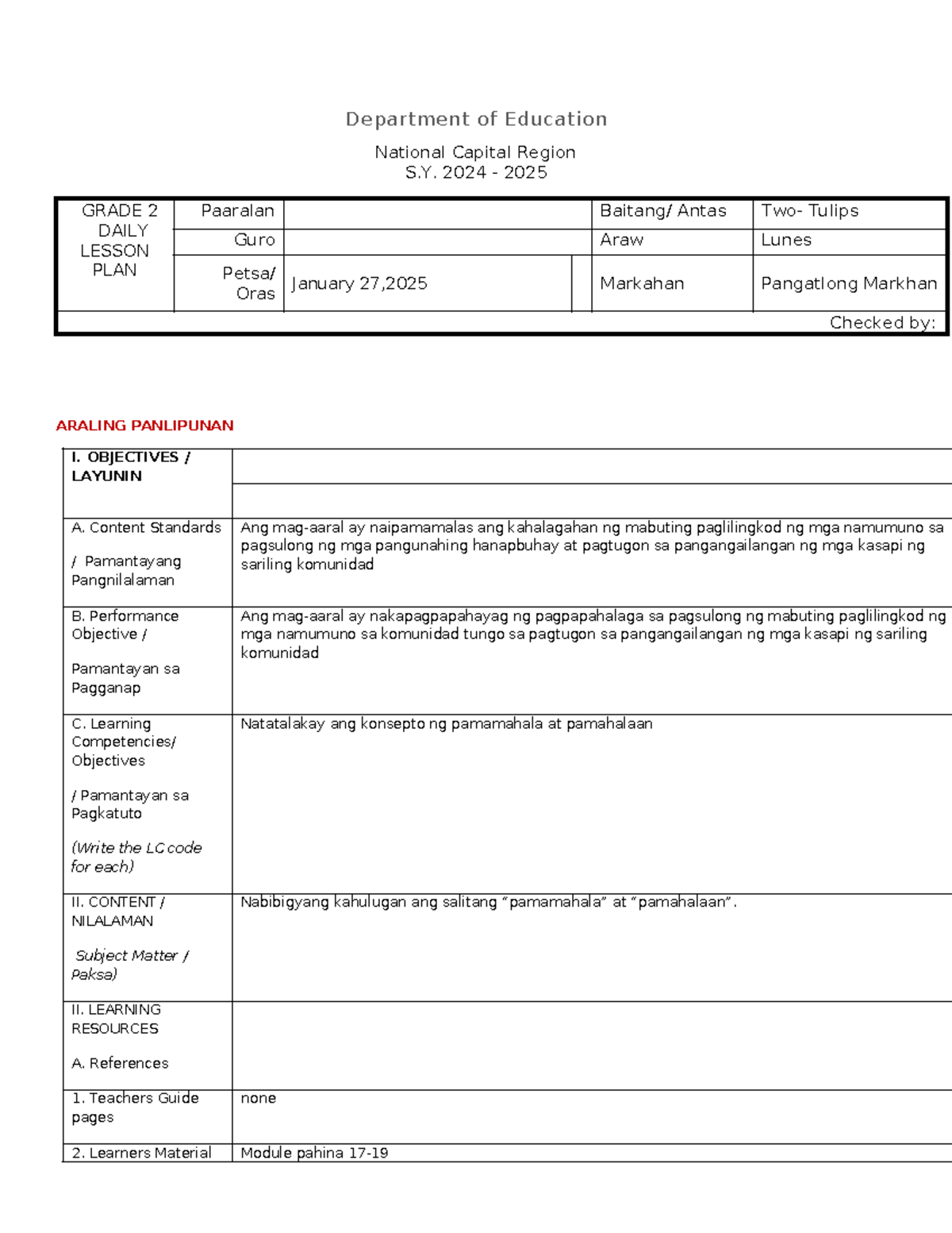 AP - LESSON PLAN - Department of Education National Capital Region S ...