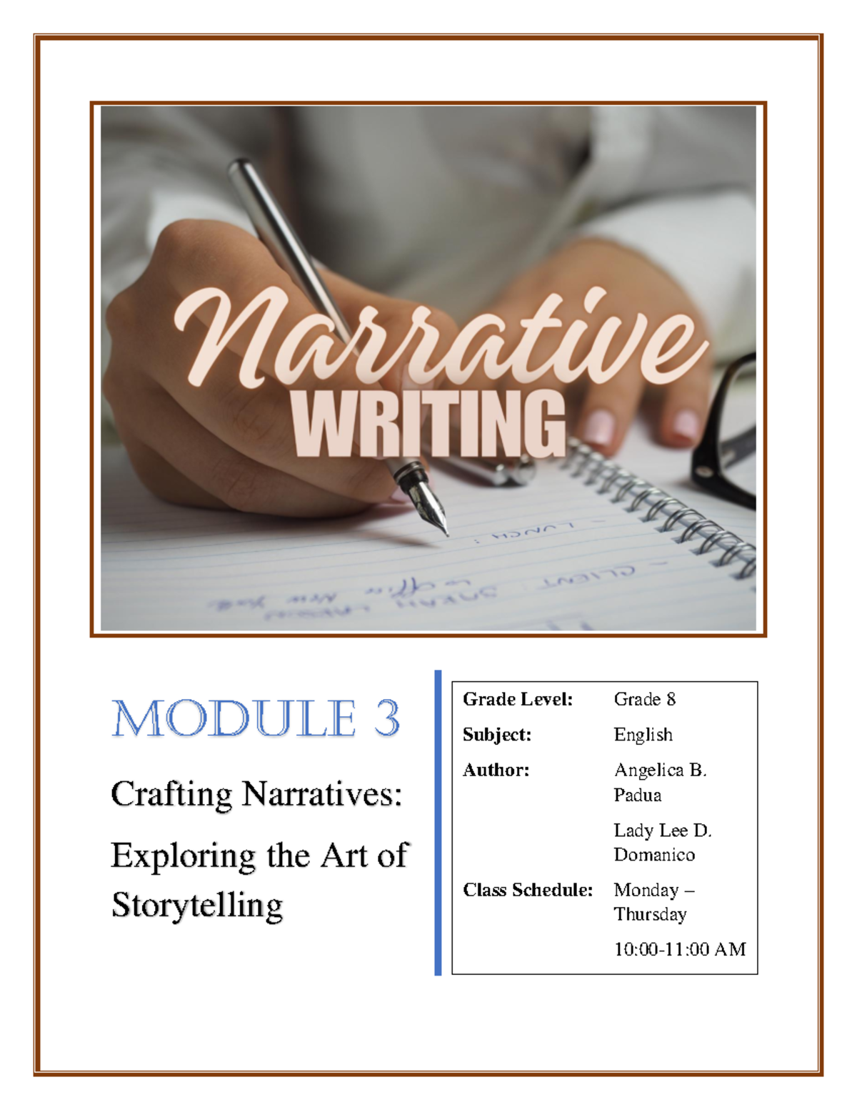 Crafting Narratives: Exploring Storytelling in English 8 Module - Studocu
