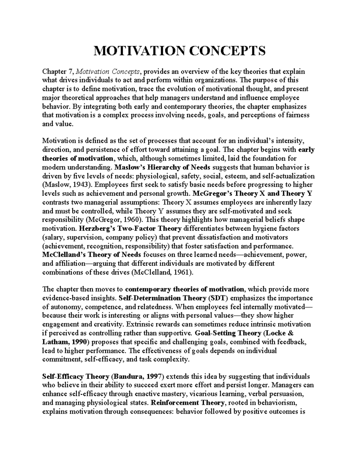 Chapter 7 OB: Key Theories of Motivation Concepts Explained - Studocu