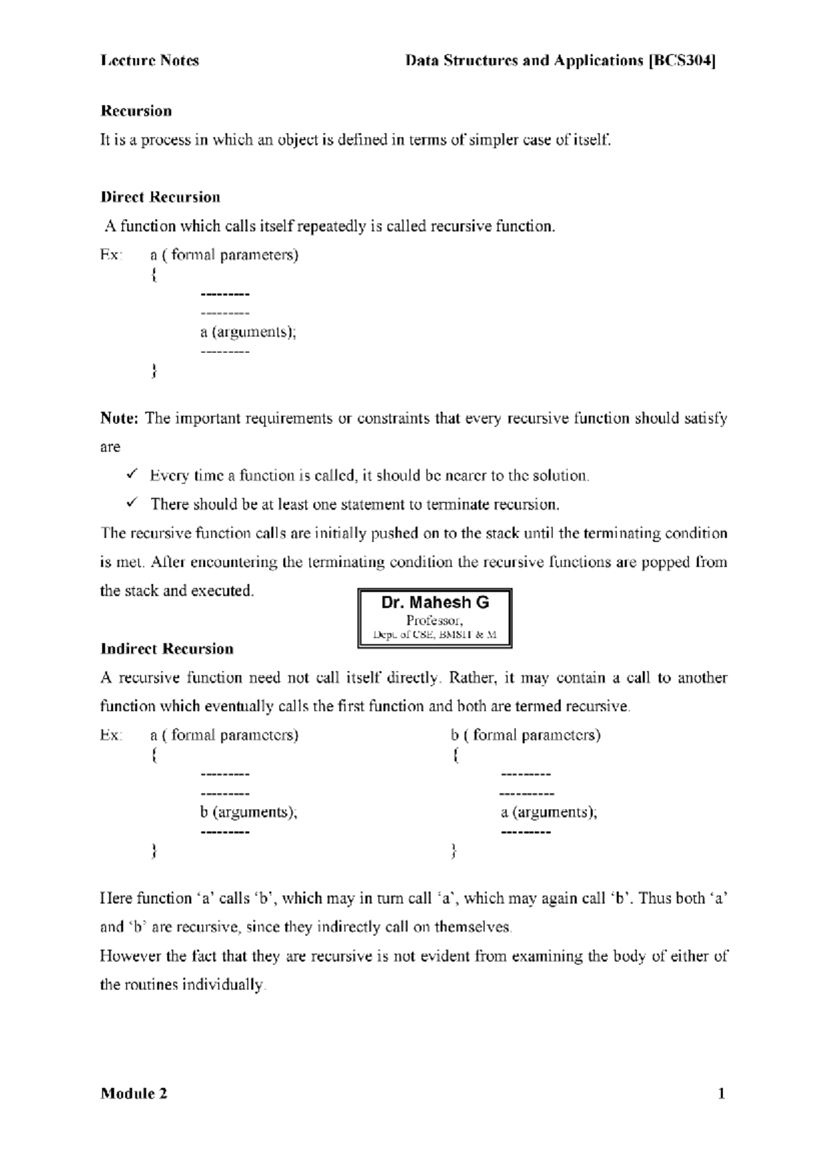 Lecture Notes on Data Structures and Applications (DSA Module-2) - Studocu