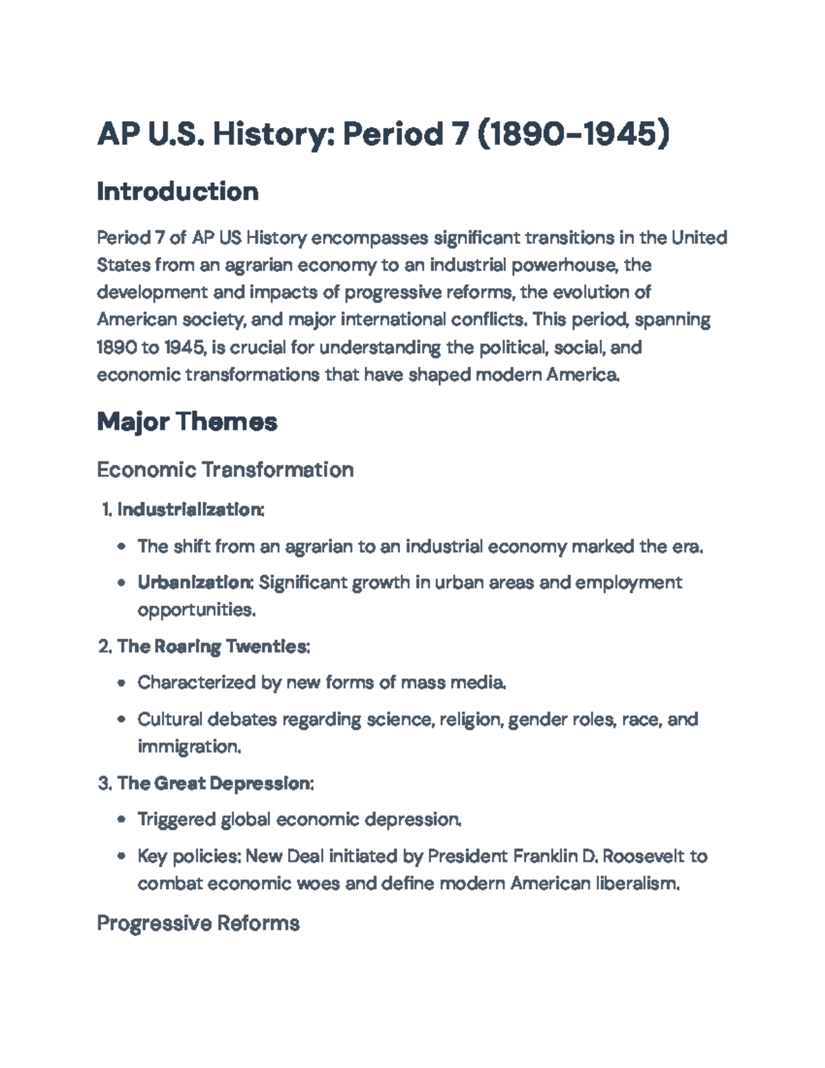 AP U.S. History: Major Transformations in Period 7 (1890-1945) - Studocu