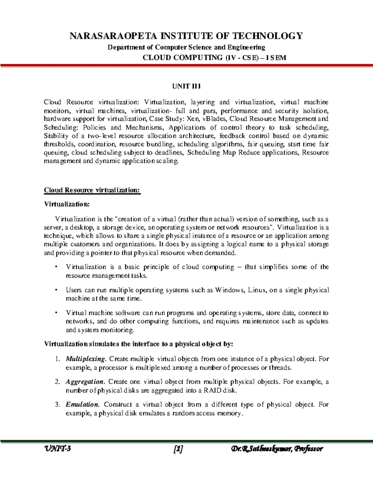 Cloud Computing Unit 3 Rise Krishna Sai Gandhi Group Of Institutions Department Of Computer